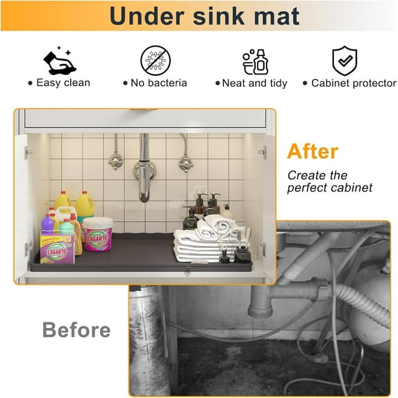 XINDUO-Under Sink Mat for Kitchen Waterproof, 34"×22\u201c Silicone ...