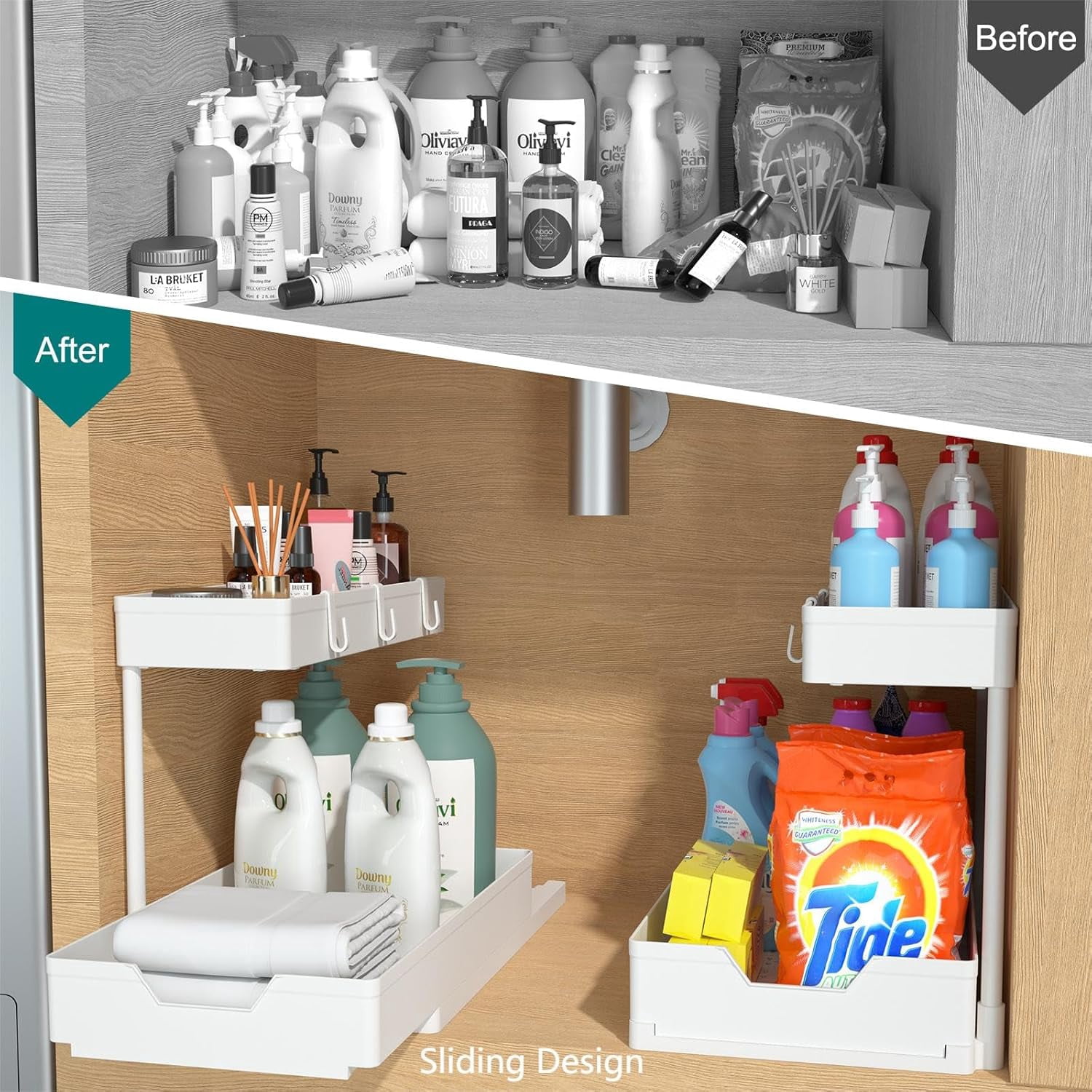 XINDUO-Under Sink Organizers, Sliding L-shape Cabinet Organizers Narrow ...