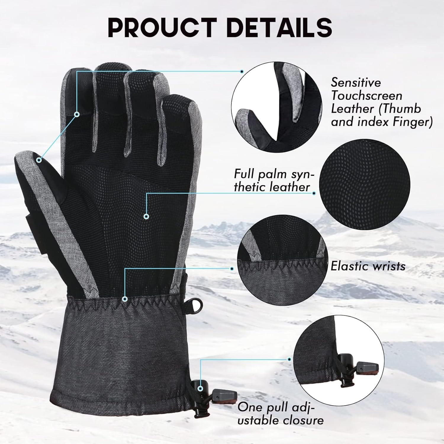 XINDUO-Waterproof Ski Snowboard Gloves with 3M Thinsulate,Zipper Pocket ...
