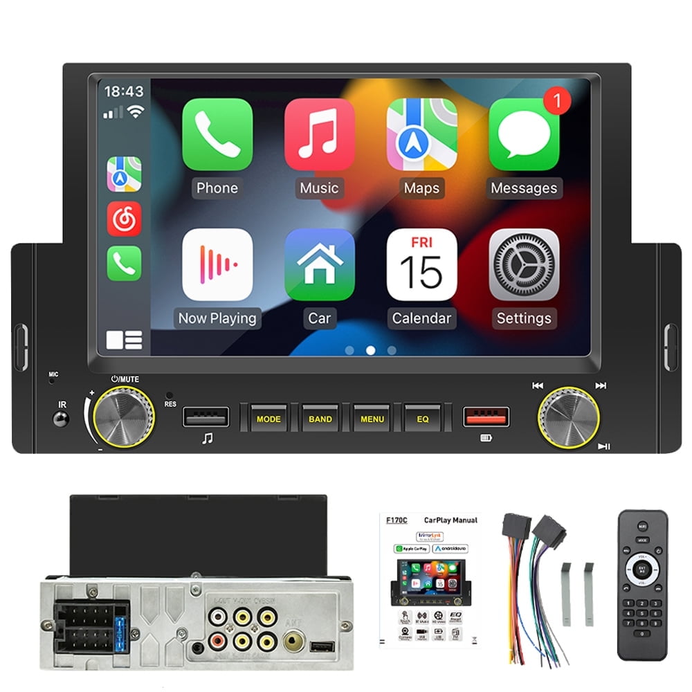 XINGJIU 6.2" 1 DIN Car Stereo Radio Wince System Carplay Android Auto ...