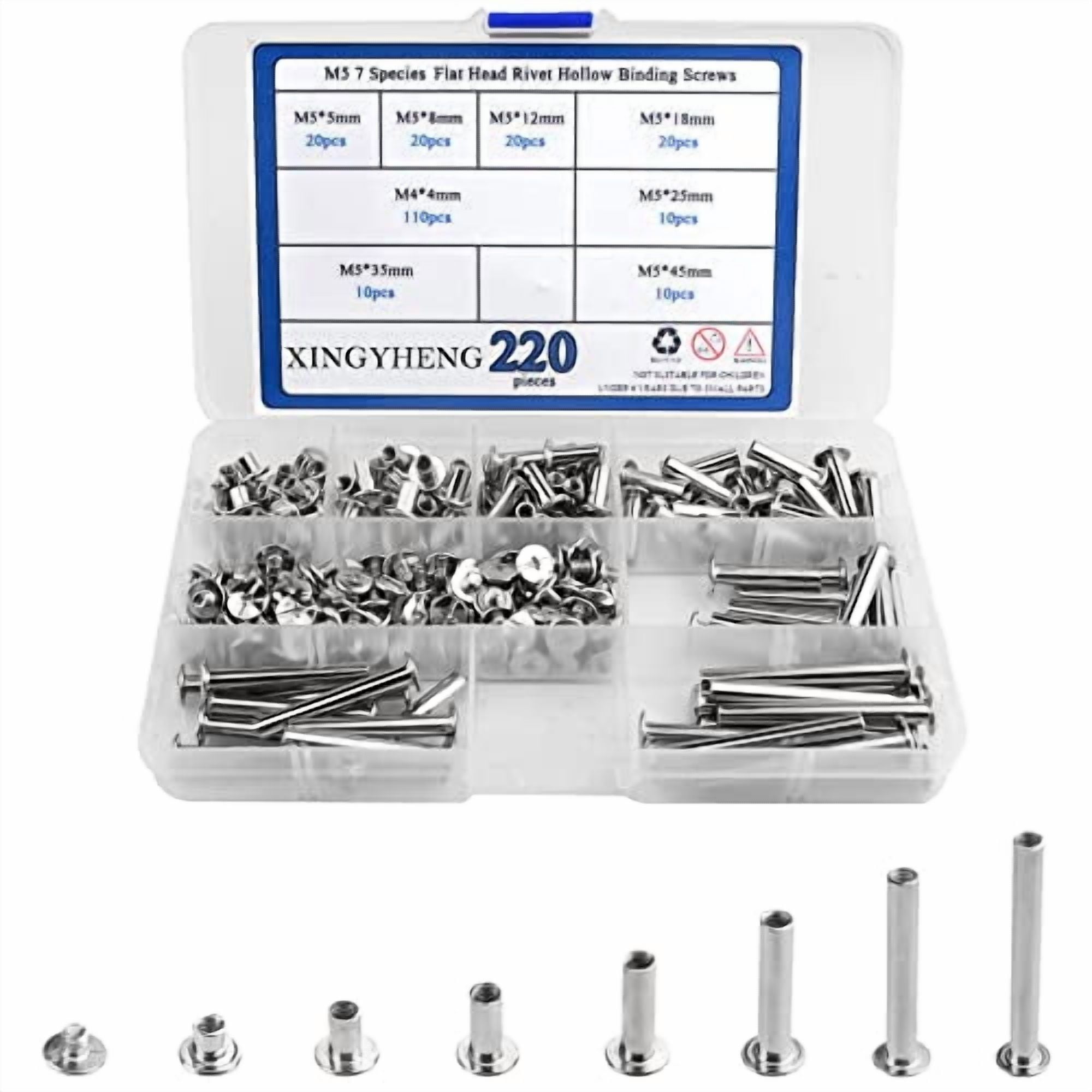 XINGYHENG 220Pcs(110 Set) M5 7 Species Flat Head Rivet Hollow Binding ...