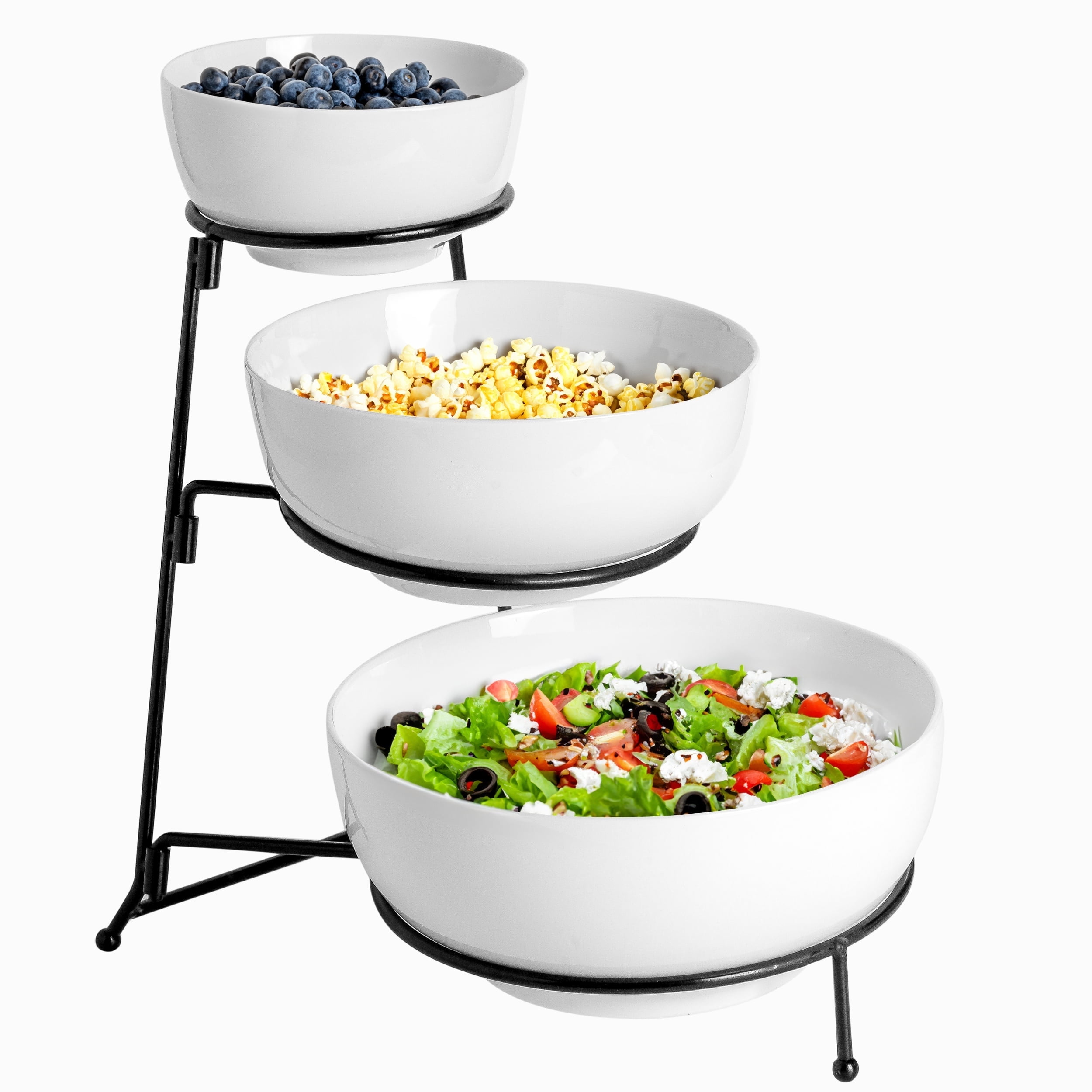 Walmart 3 Tier Ceramic Serving Bowl Set with Metal Rack, Appetizer ...