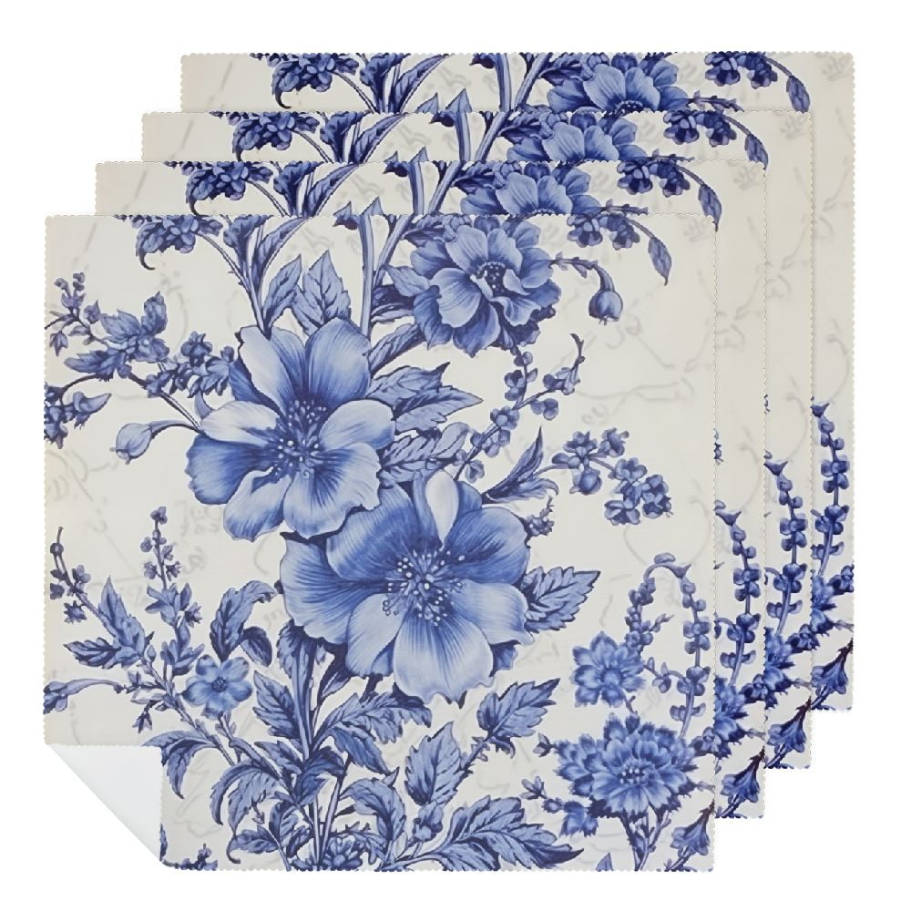 XINLUO Blue Floral Cocktail Cloth Napkins Beautiful Blue and White ...