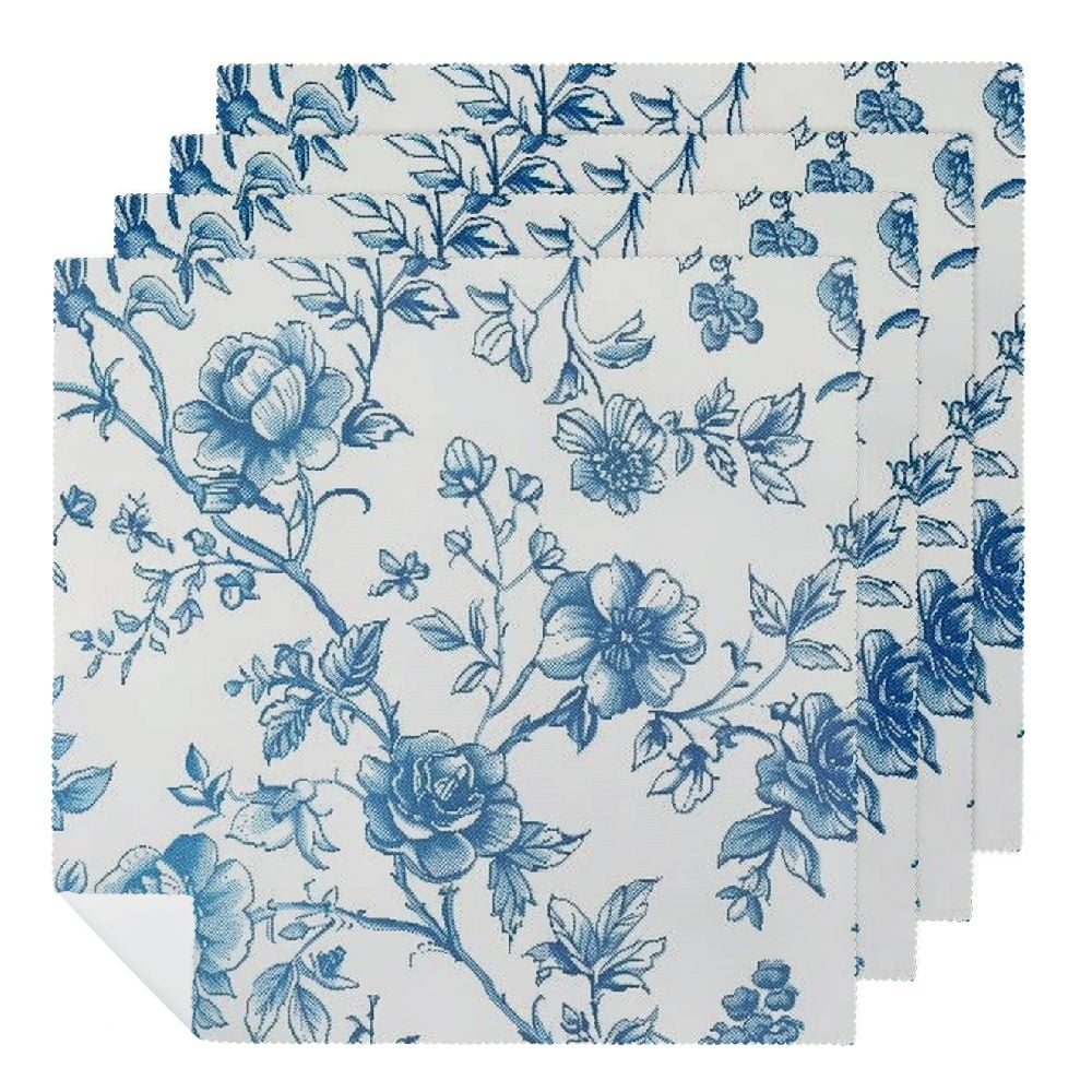 XINLUO Blue Floral Cocktail Cloth Napkins, Blue Floral Cloth Napkins ...