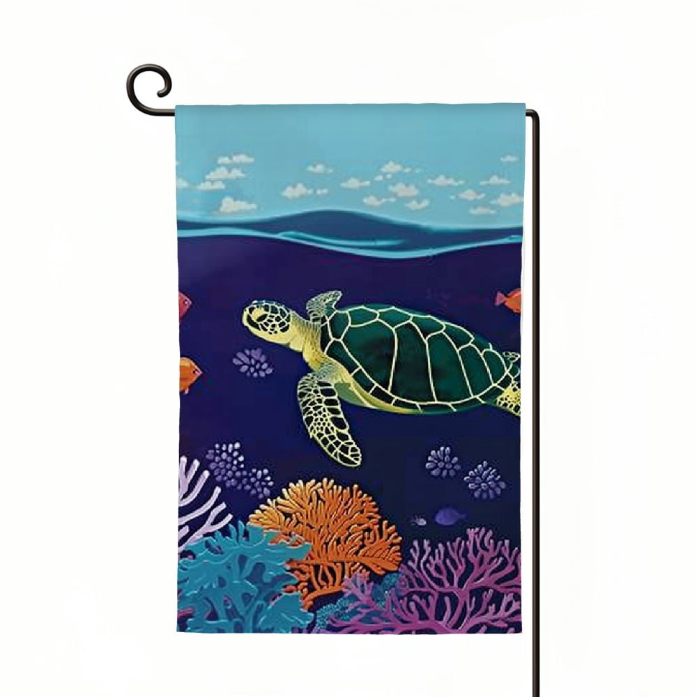 XINLUO Colorful Sea Turtle With Corals On Purple Decorative Garden Flag ...