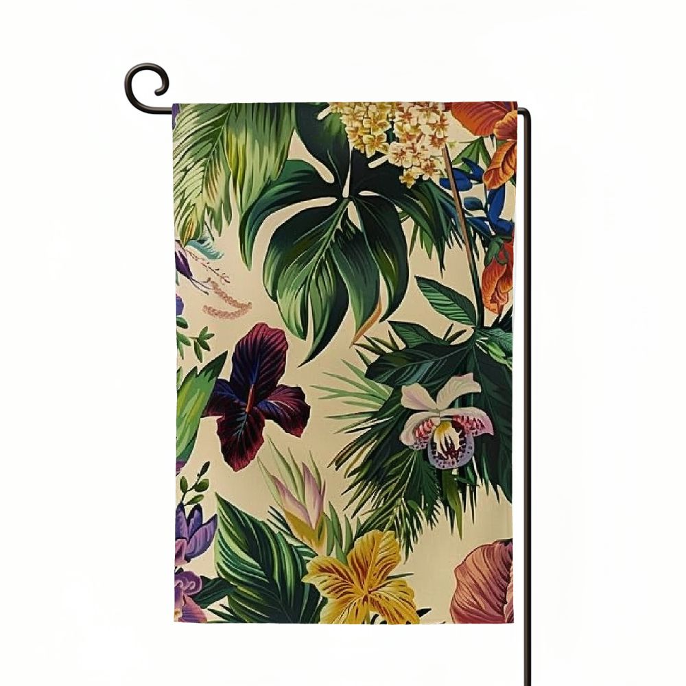 XINLUO Floral Garden Flag Vintage Exotic Flower Palm Leaf Home Flags ...