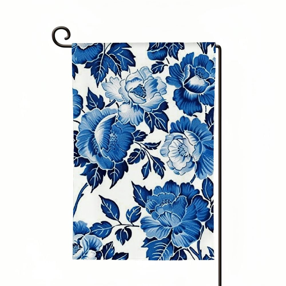 XINLUO Floral Garden Flag Watercolor Blue Ink Flowers Botanical Plant ...