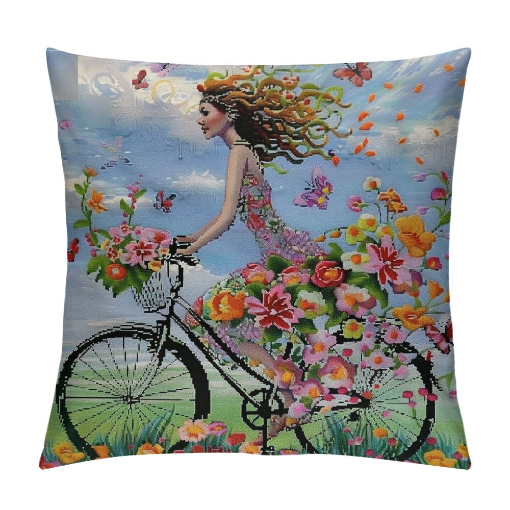XINLUO Outdoor Throw Pillow Cushion Cover, A Woman Riding Vintage ...