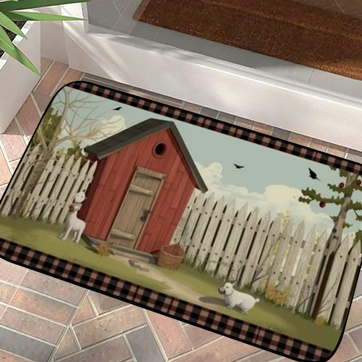 XINLUO Outhouse Bath Mat Rustic Vintage Birdhouse Black Plaid Wreath ...