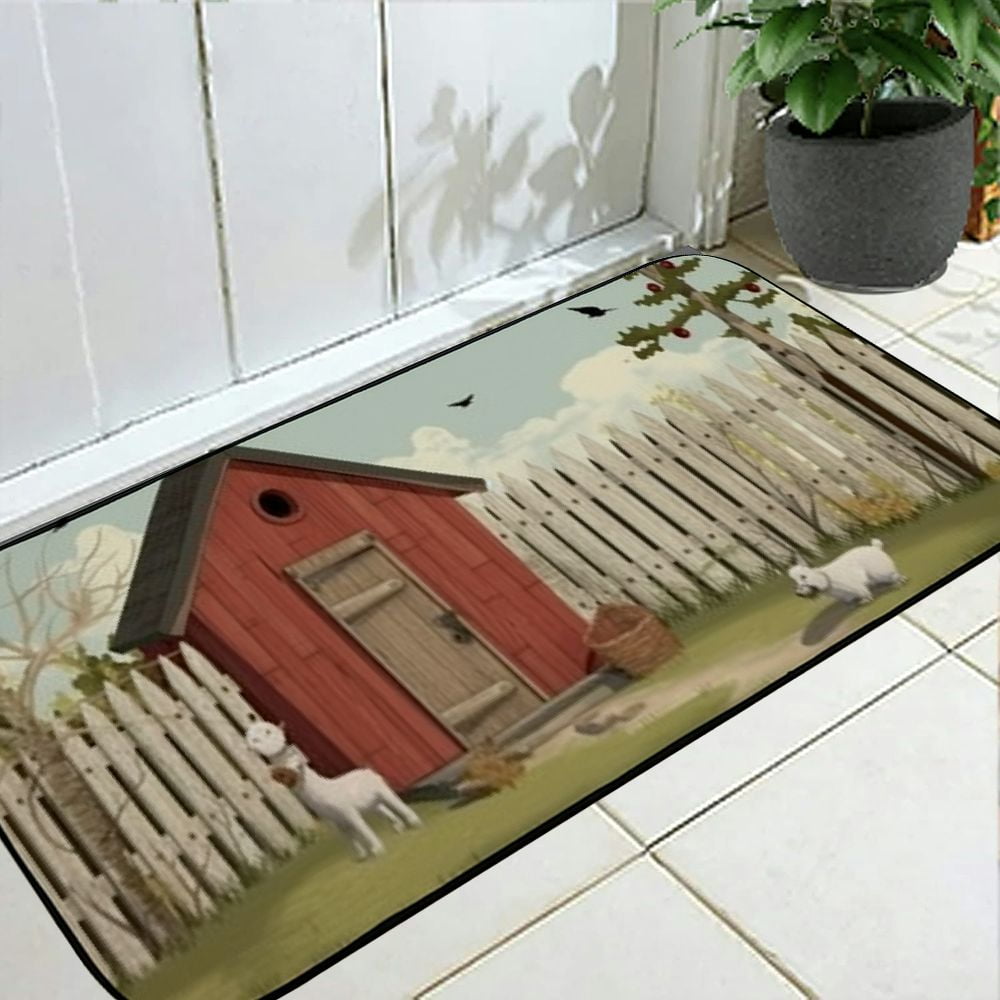 XINLUO Outhouse Bath Mat Rustic Vintage Birdhouse Black Plaid Wreath ...