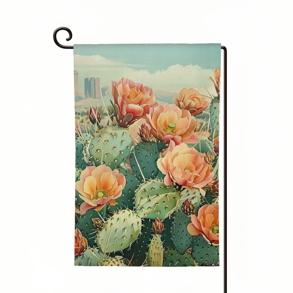 XINLUO Watercolor Cactus Plants And Purple Flowers Welcome Garden Flag ...
