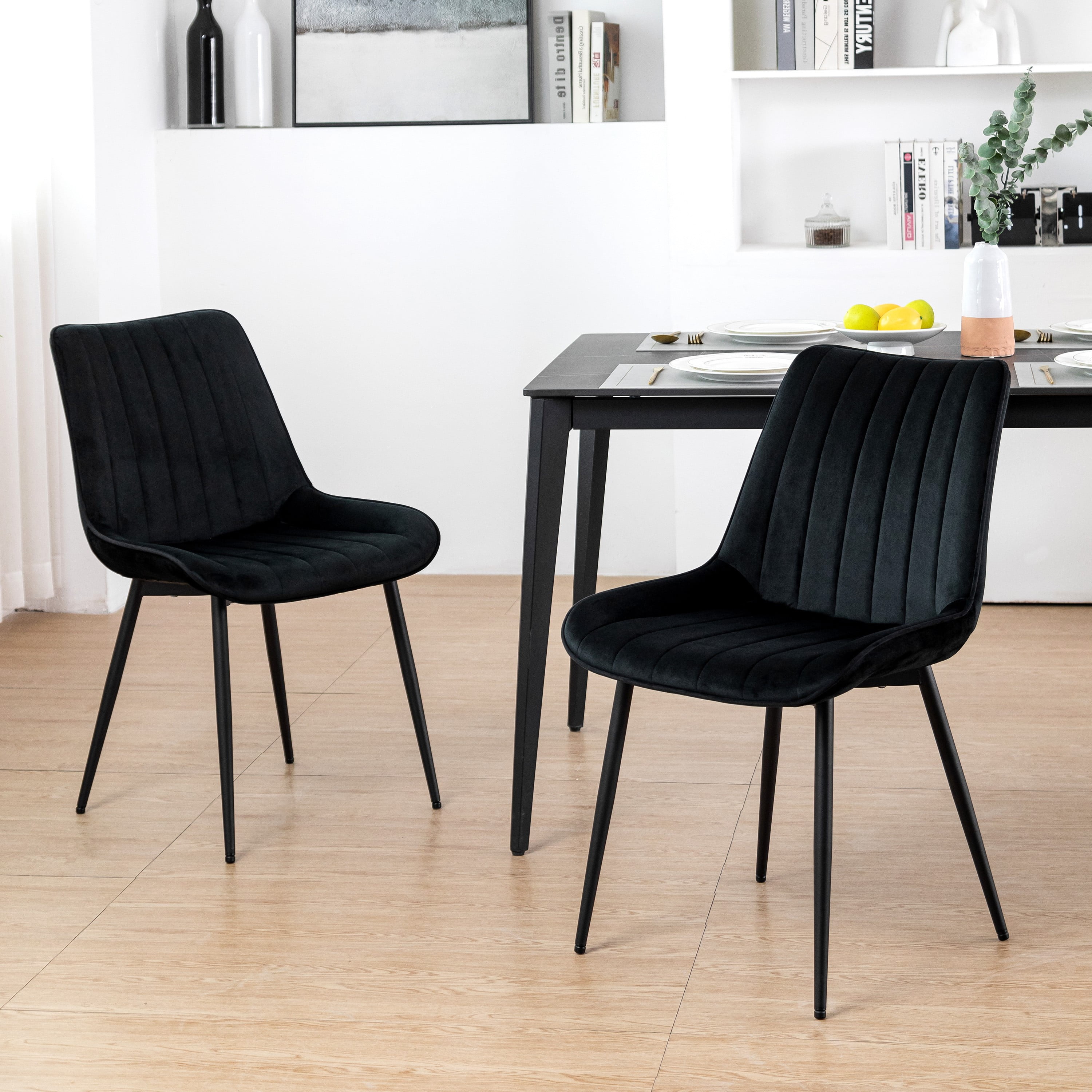 XINMICS Black Dining Chairs Set of 2 Modern Velvet Dining Room Chairs ...