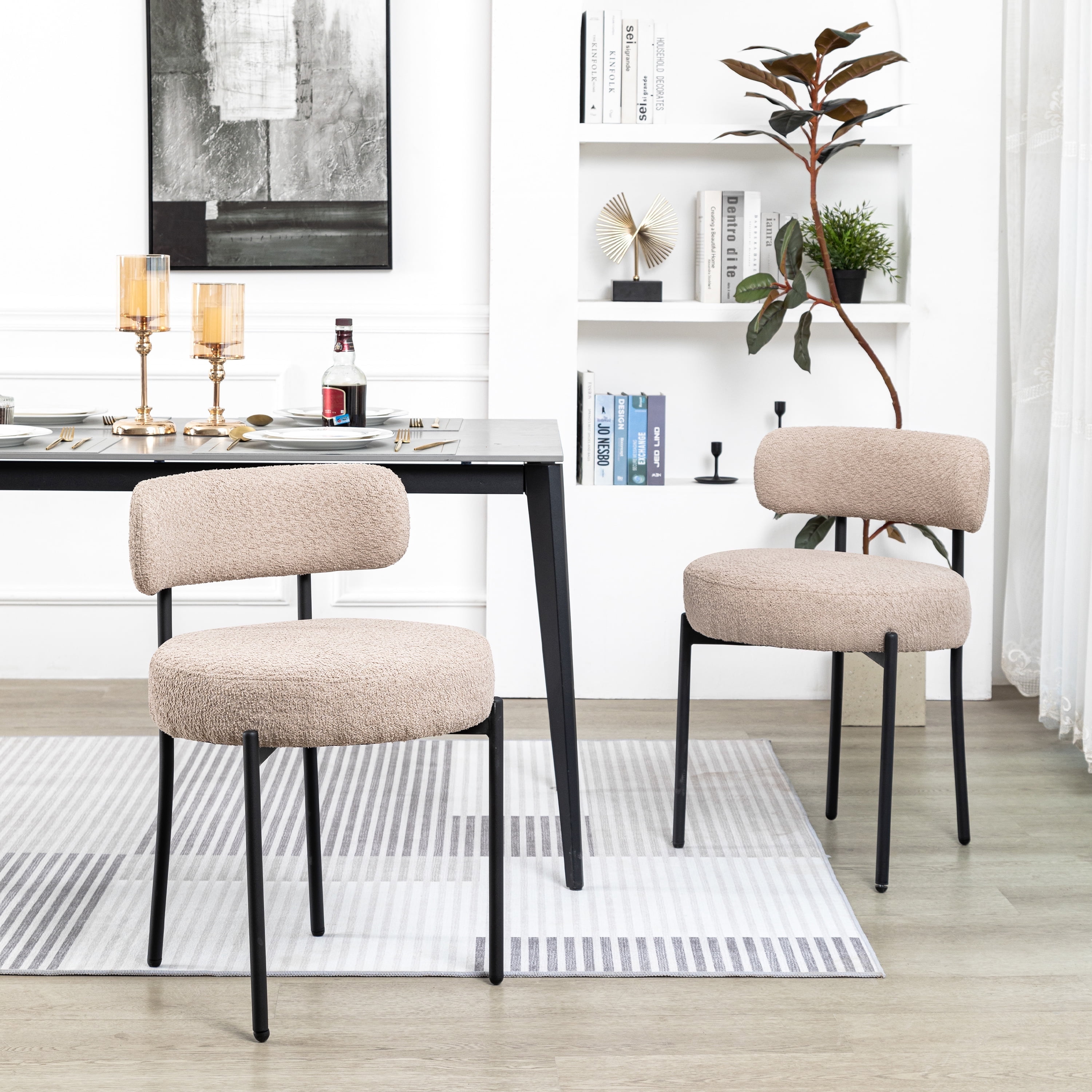 XINMICS Set of 2 Modern Boucle Dining Chairs for Indoor Kitchen Dining ...