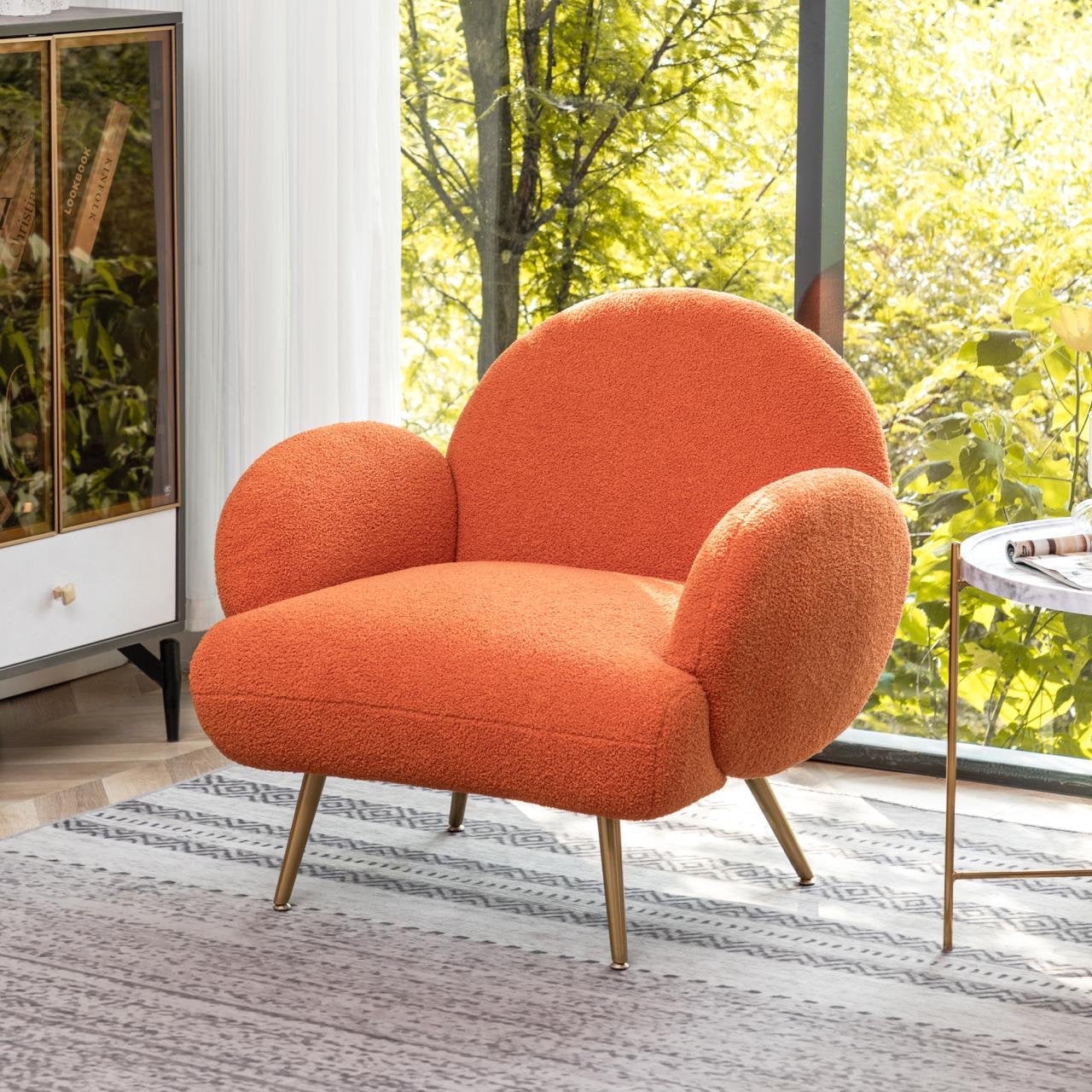 ALEAVIC Modern Accent Chair, Upholstered Armchair, Teddy Tufted Fabric ...