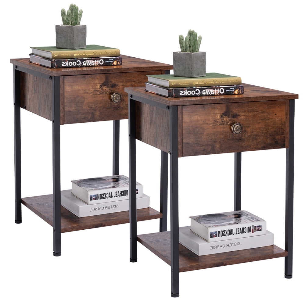 ALEAVIC Set of 2 Nightstand, 2-Tire End Table with Drawer and Storage ...