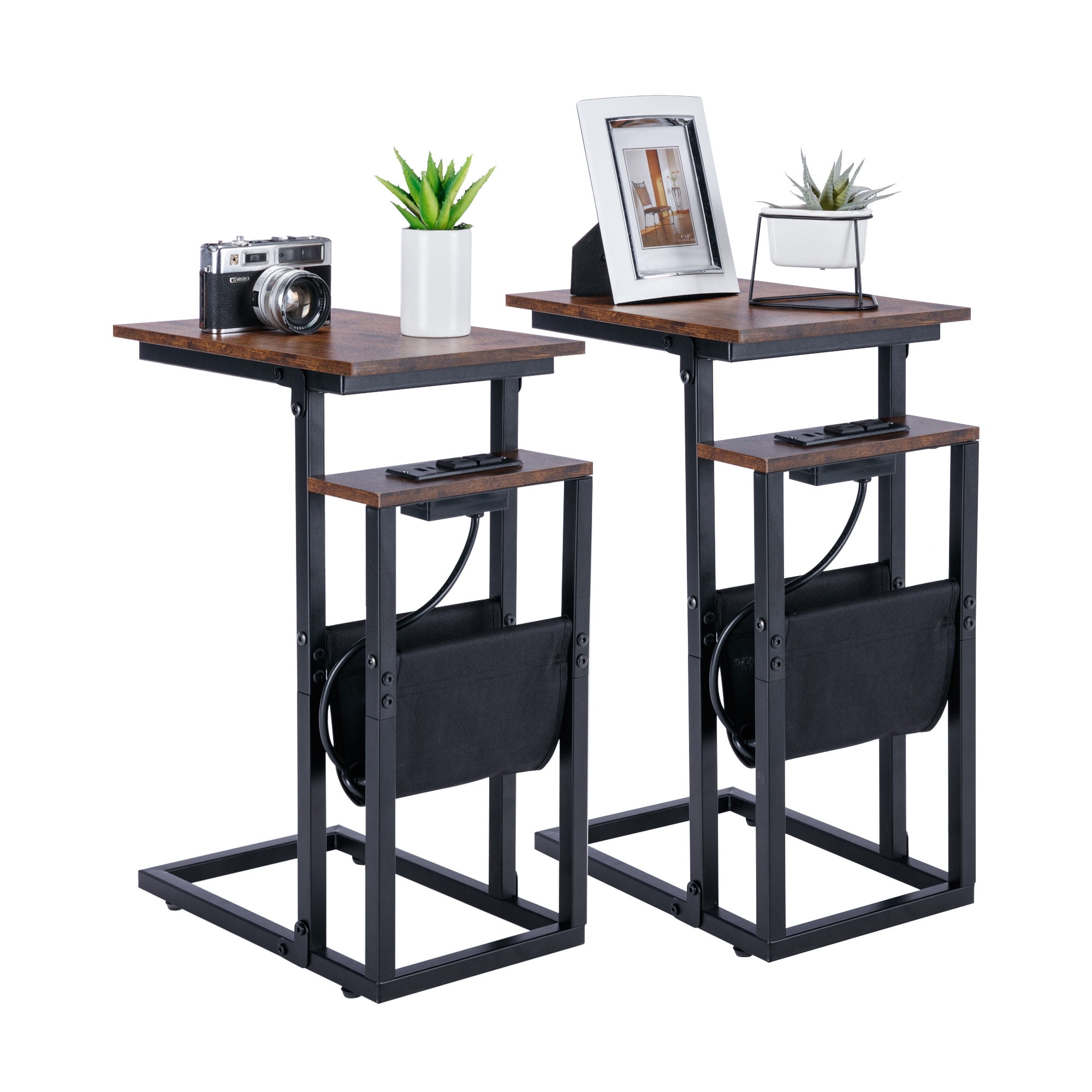 XINMICS Set of 2 End Table, 2 Tire Side Table with Charging Station ...