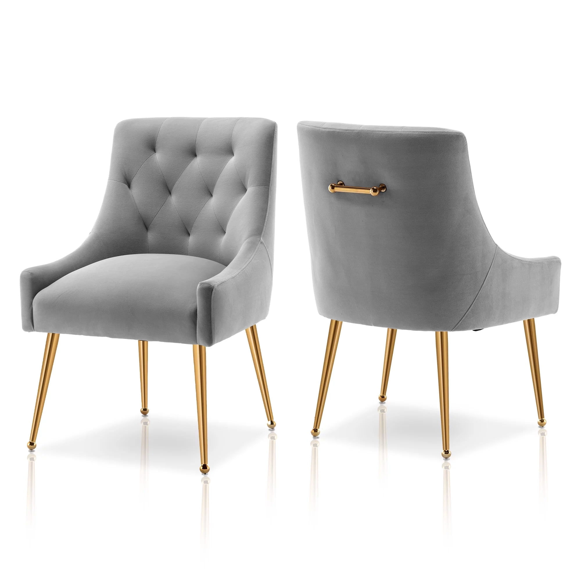 XINMICS Modern Velvet Dining Chairs with Metal Legs and Pull Trim, Set ...