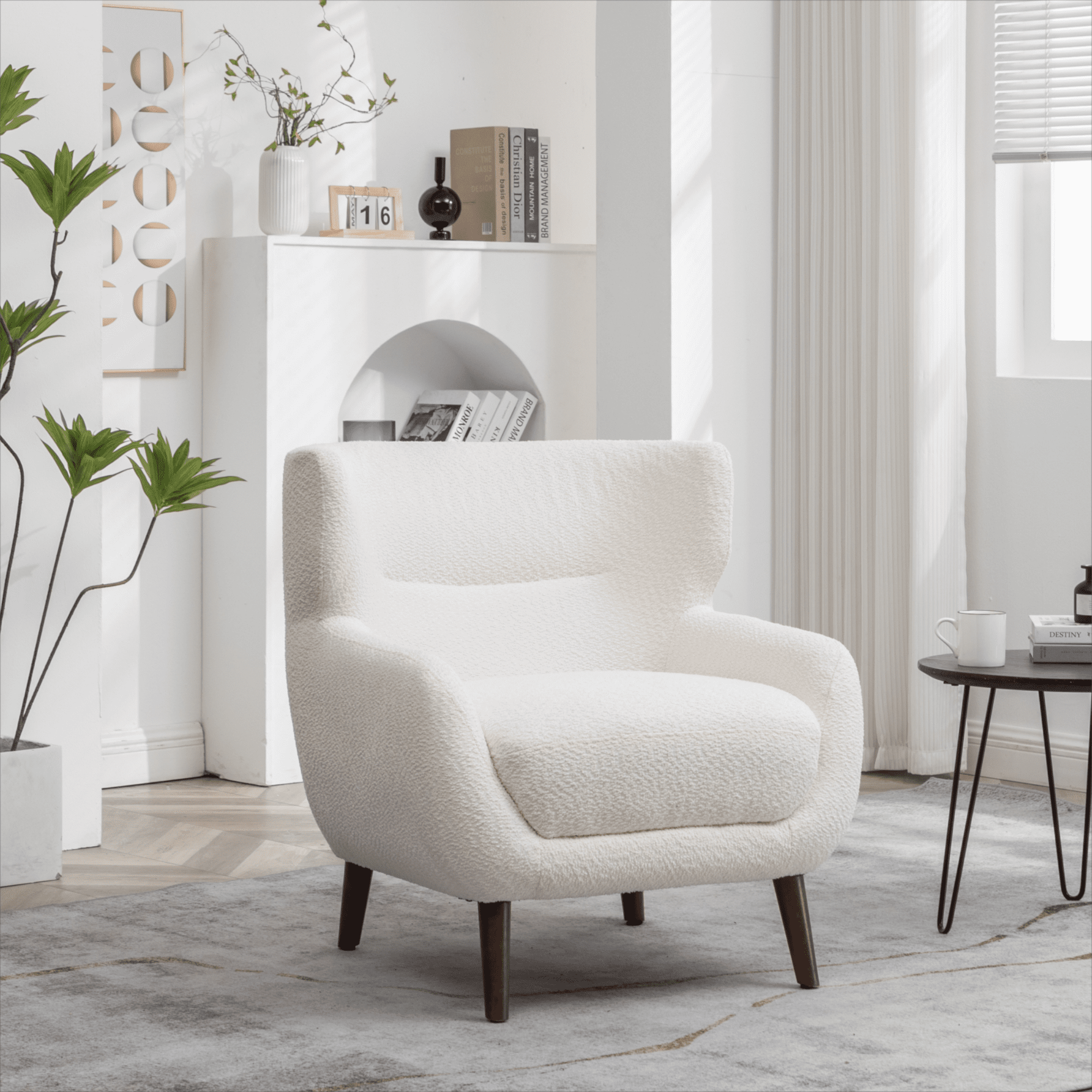 XINMICS Modern White Accent Arm Chair, Barrel Design for Home Living ...