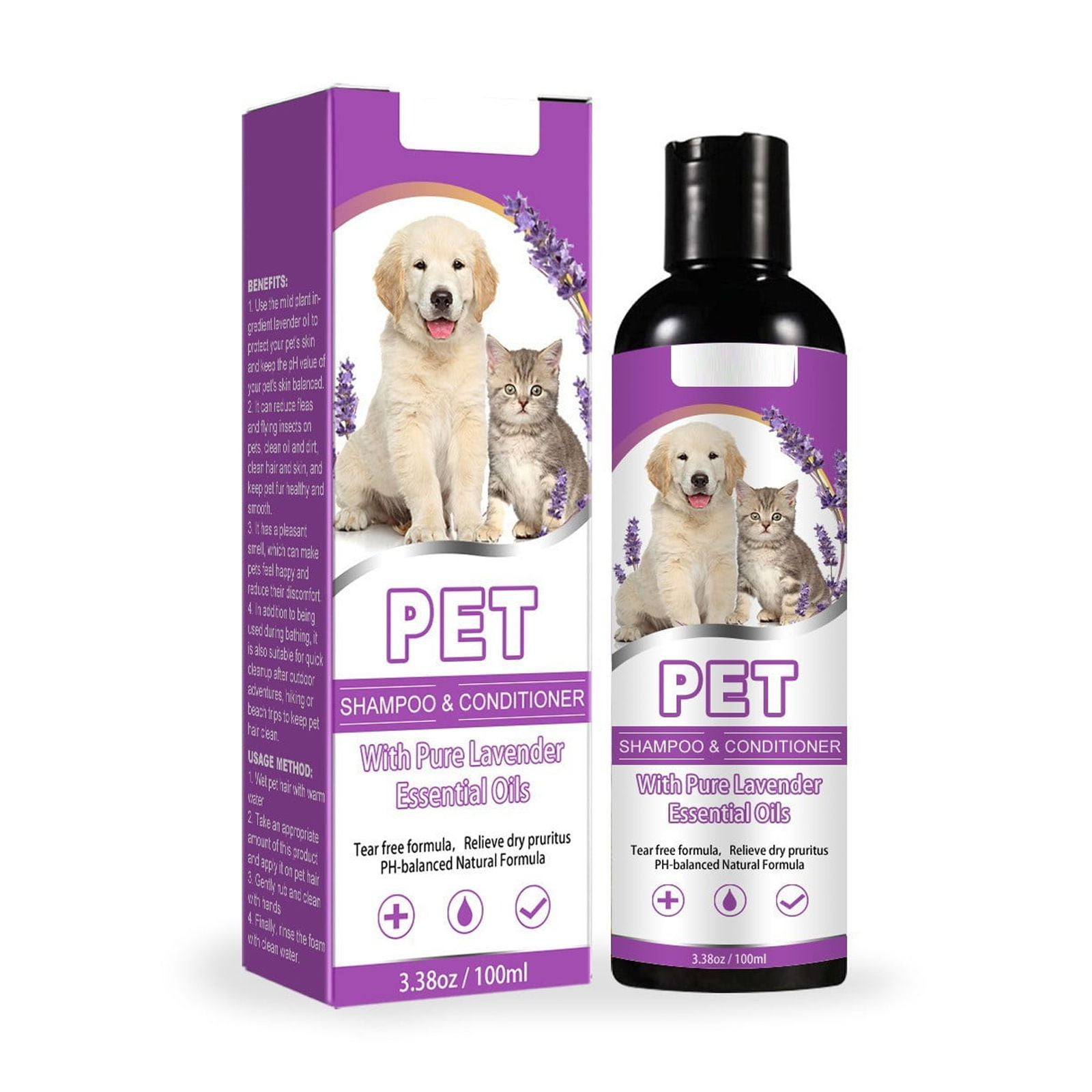XINQITE 100ml Pets Shampoo, Dry Skin & Itch Relief Plant-based Dog Shampoo, Mild and Non ...