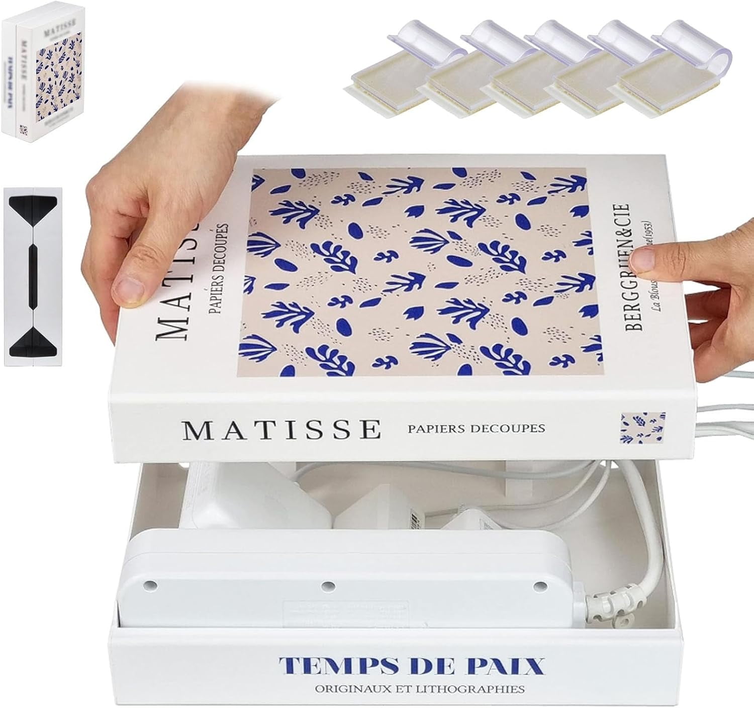 XINQITE Book Shaped Cord Organizer, Expandable Decorative Book Cable ...