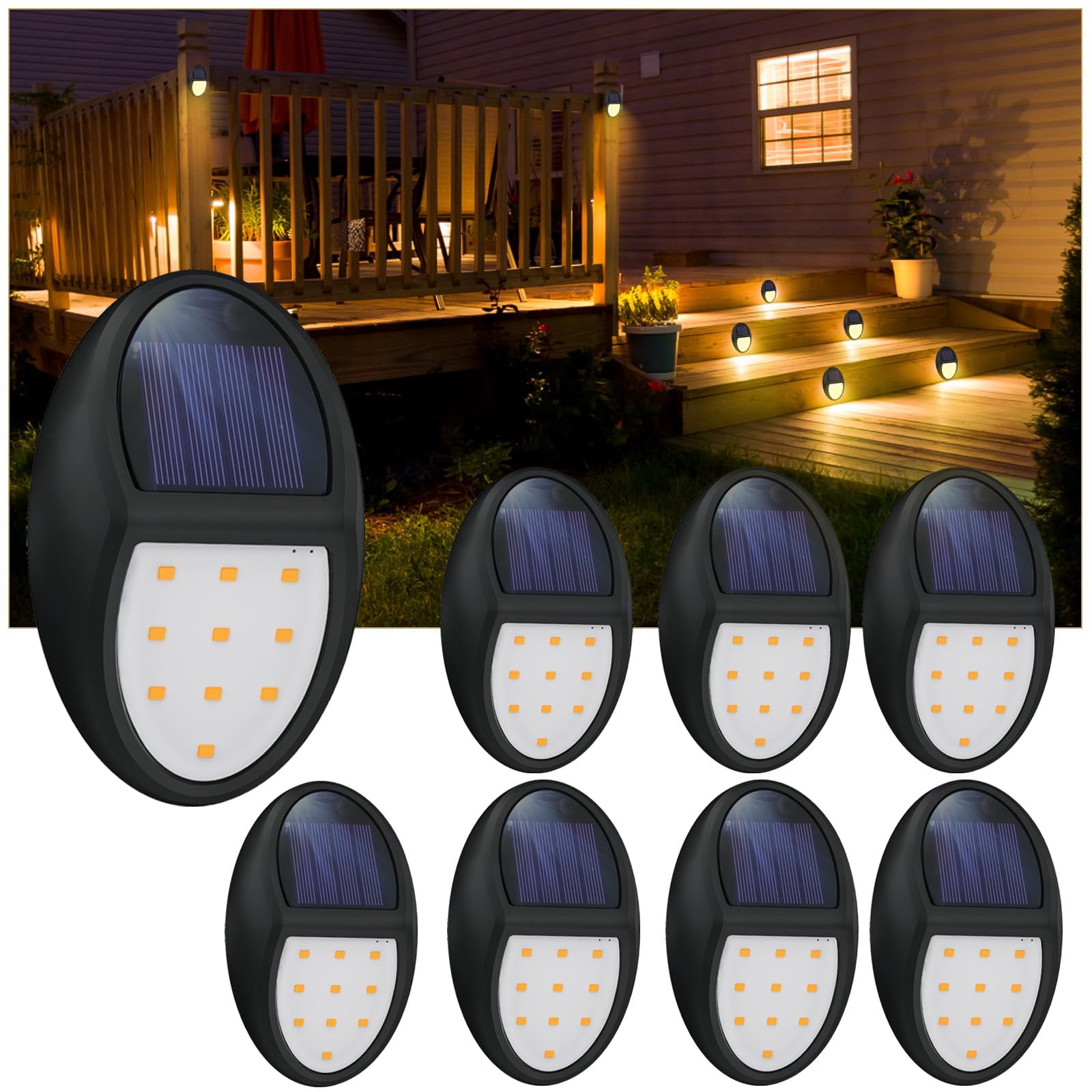 XINREE 8 Pack Outdoor Fence Solar Lights, IP68 Waterproof Solar Step ...