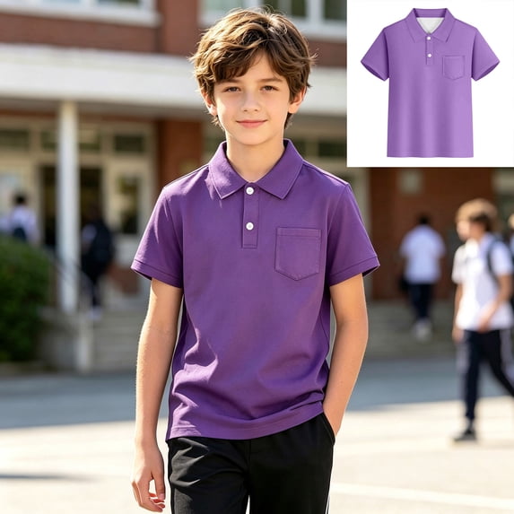XINXIAOO Boys Short Sleeve Polo Shirts Kids Purple Casual Active ...