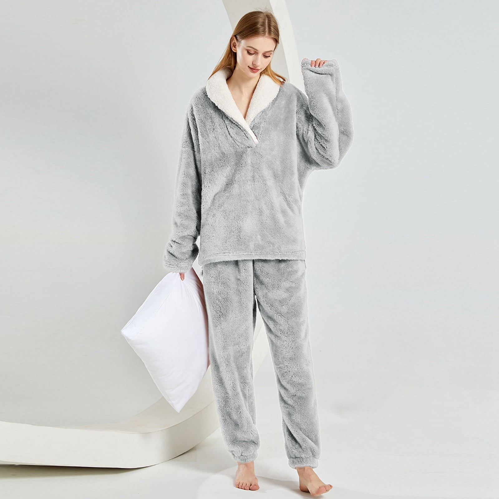 XINXIAOO Comfortable Flannel Pajamas Long Sleeve Plus Size Loose Fit EU ...