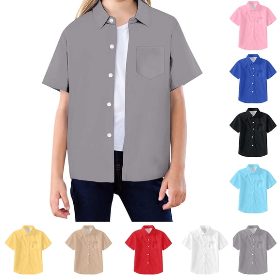 XINXIAOO Kids Boys' Button Down Shirts Boys Grey Dress Shirt Button Up ...
