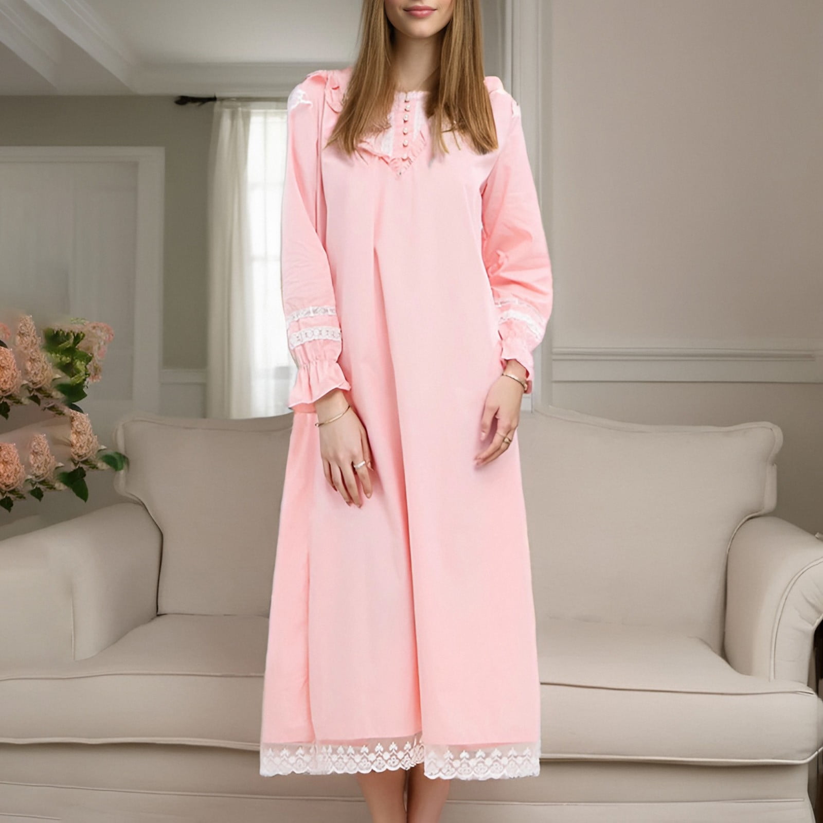 XINXIAOO Retro Foreign Trade Long Sleeved Nightgown Pajamas Women's ...