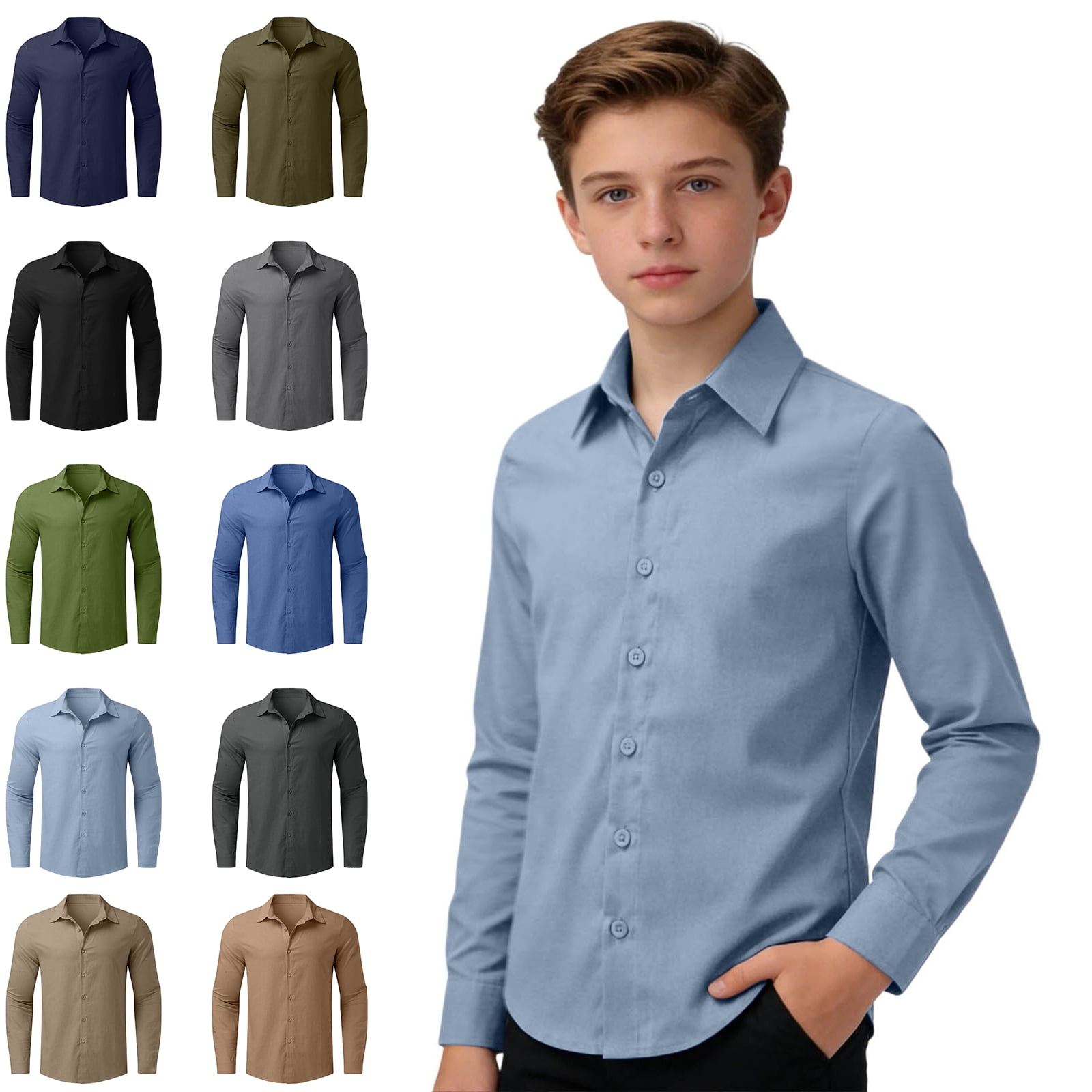 XINXIAOO Boys' Button Down Shirts Boys Light Blue Dress Shirt Boys ...