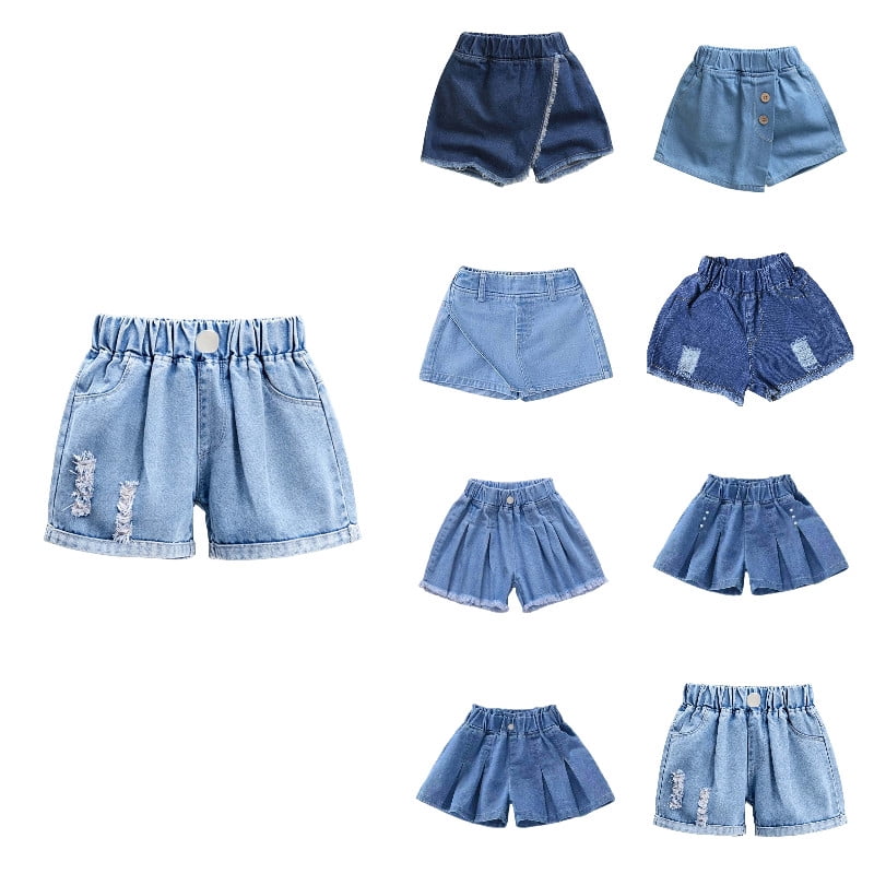XINXIAOO Toddler Girls Jean Shorts Ripped High Elastic Waist Straight ...
