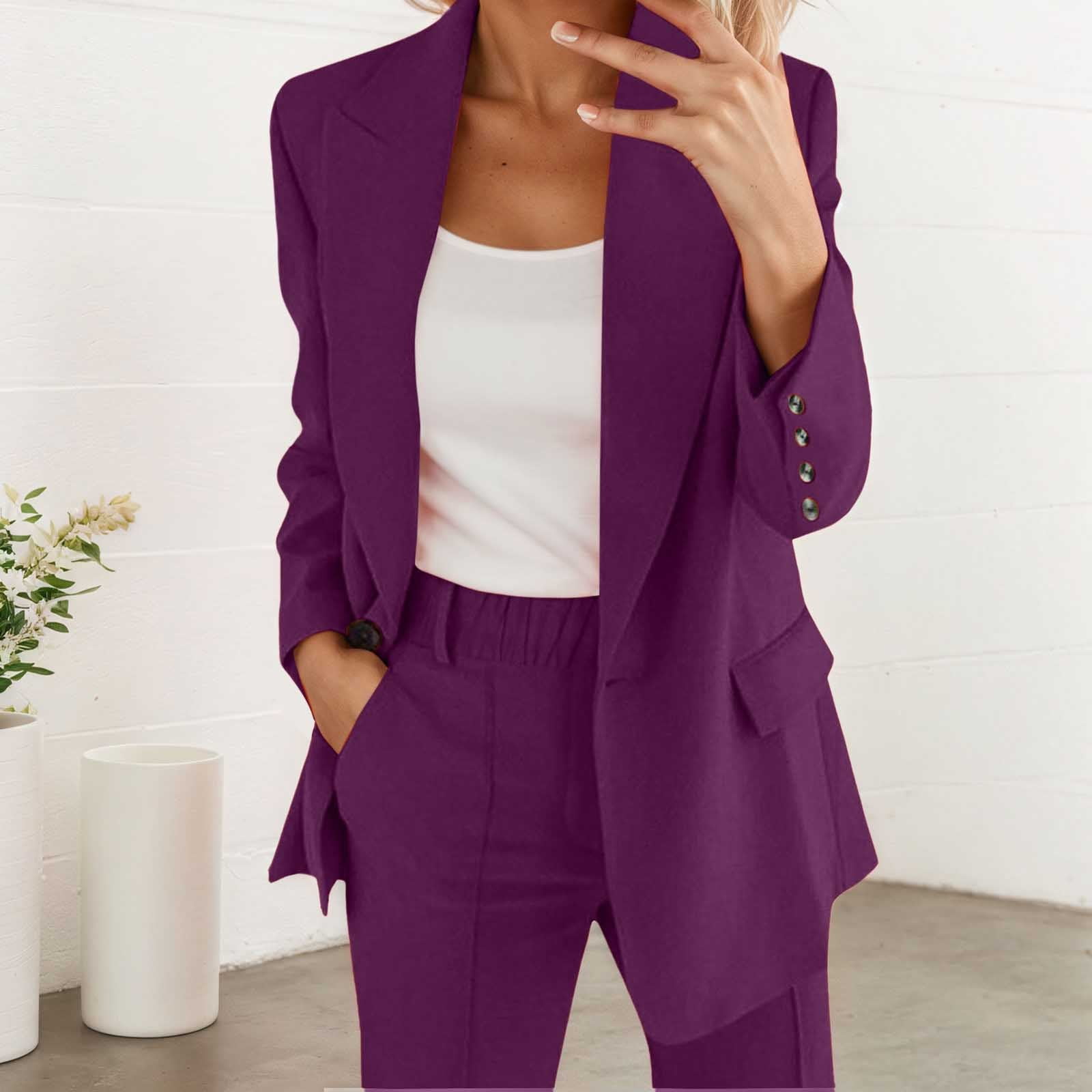 XINXIAOO Women Two Piece Lapels Suit Set Business Long Sleeve Button ...