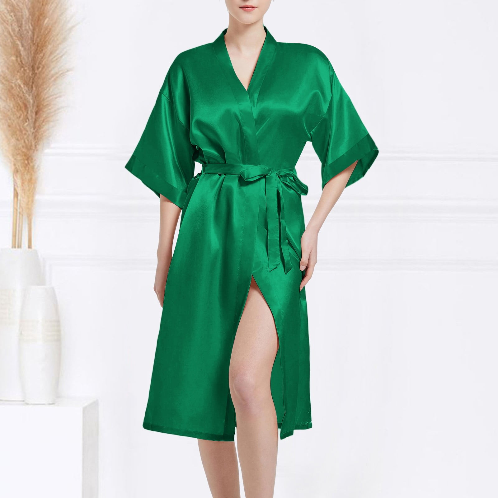 XINXIAOO Women's Satin Kimono Bridal Dressing Gown Bridal Bathrobe ...
