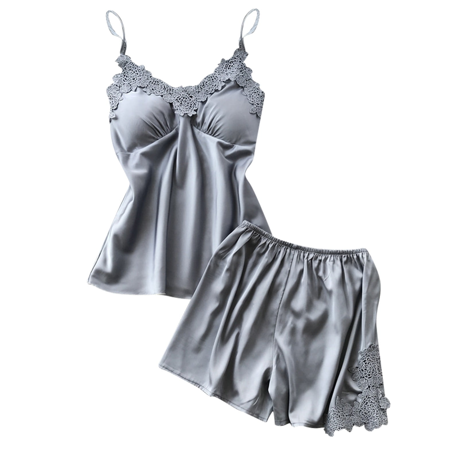 XINXIAOO Womens Two Sexy Lace Flower Satin Lingerie Top And Shorts ...