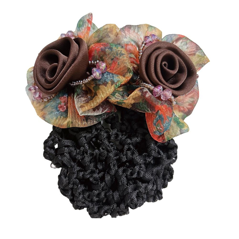 DHliIQQ Flower Hair Bun Covers For Women Bowknot Hair Net Pocket Hair ...