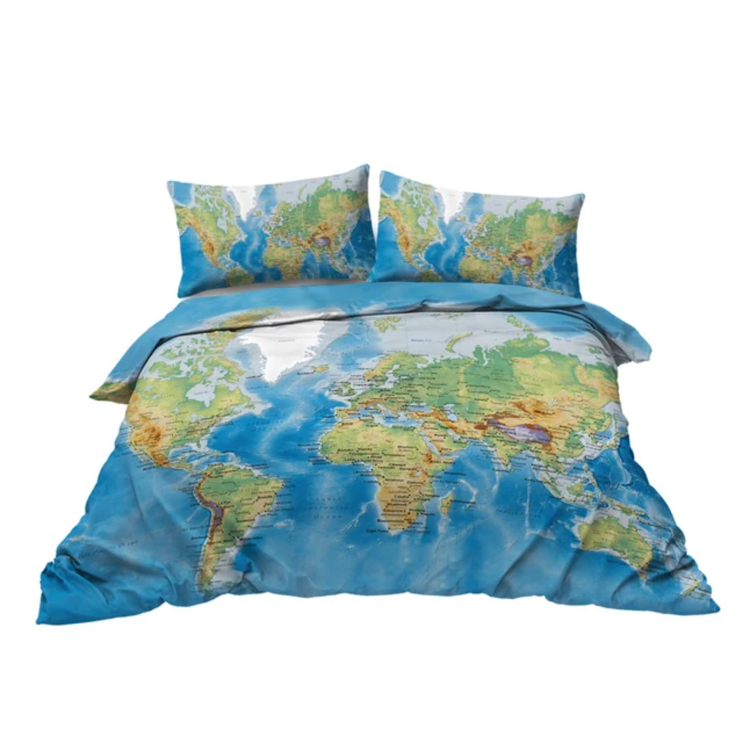 XIOGANJ World Map Design Bedding Set Decorative 3 Piece Duvet Cover ...