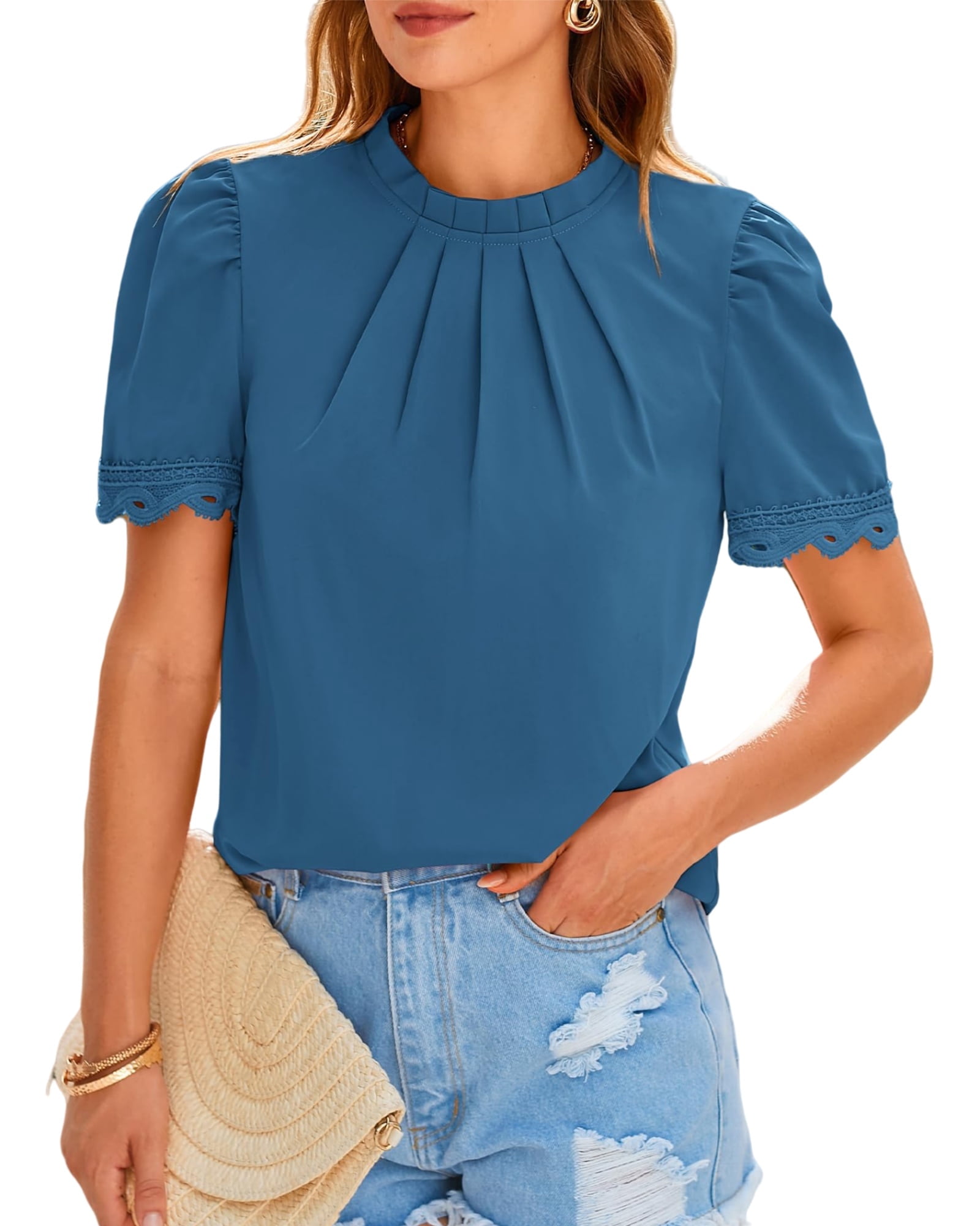 FreshPretty Women's Dressy Casual Blouses Business Work Tops Lace Trim ...