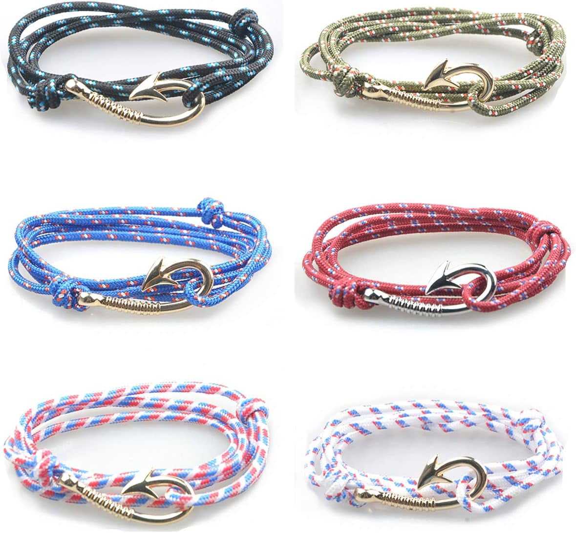 XIOP 6 Pcs Unisex Nautical Rope Wrap Long Anchor Bracelet for Men and ...