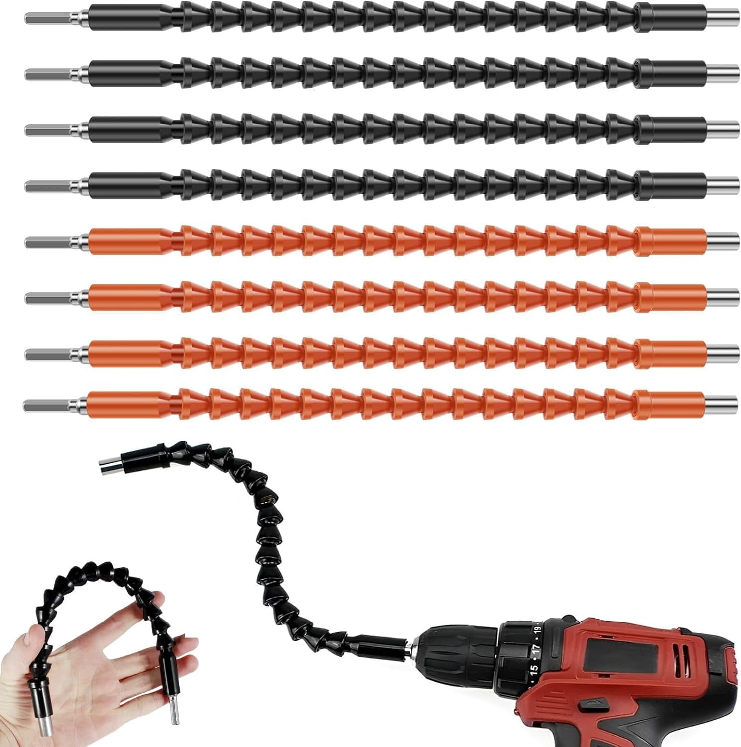 XIOP 8Pcs Flexible Drill Bit Extension, 1/4inch Bendable Soft Shaft ...