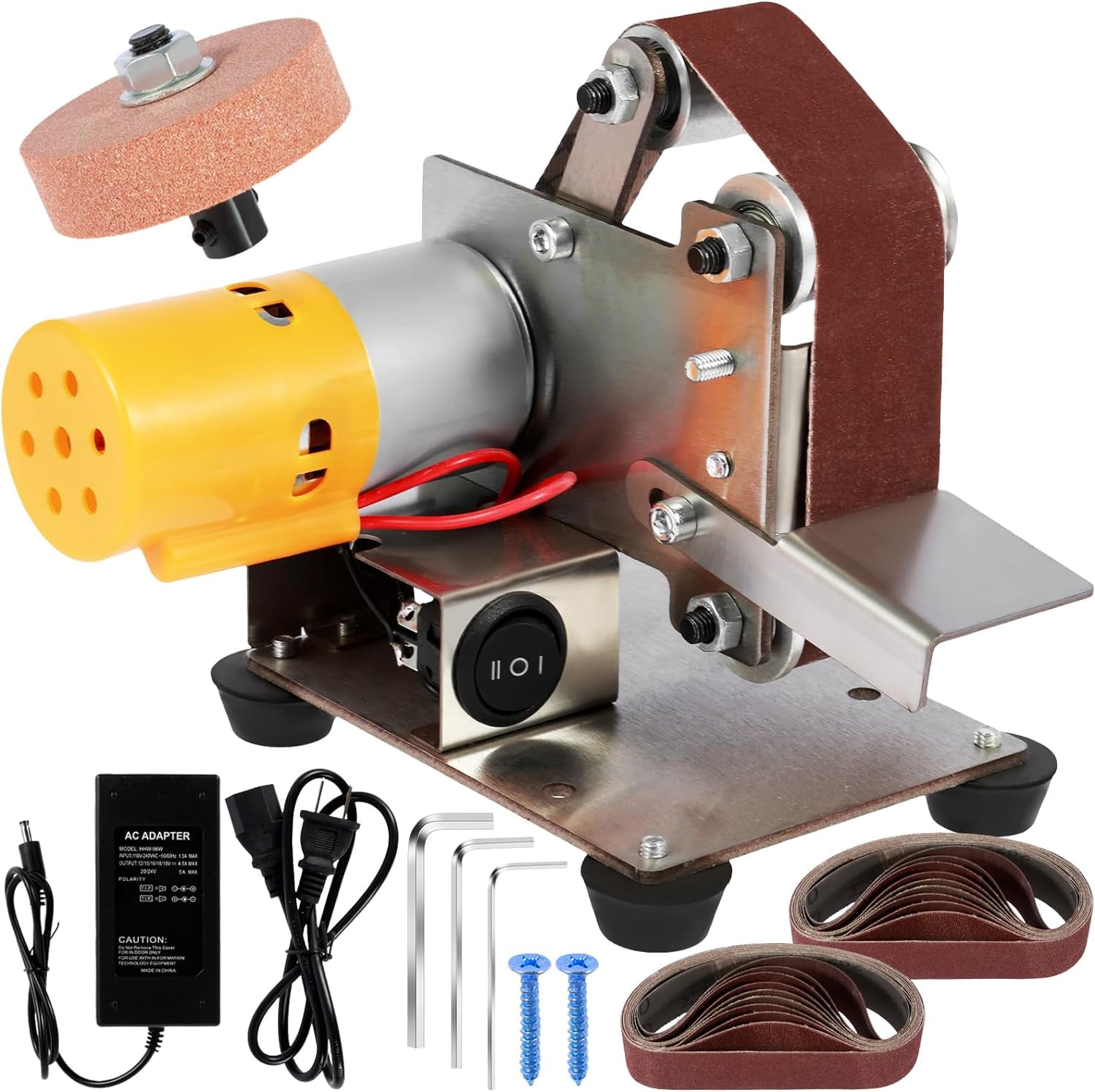 XIOP Mini Belt Sander, 7 Adjustable Speed Electric Belt Grinder, Low ...