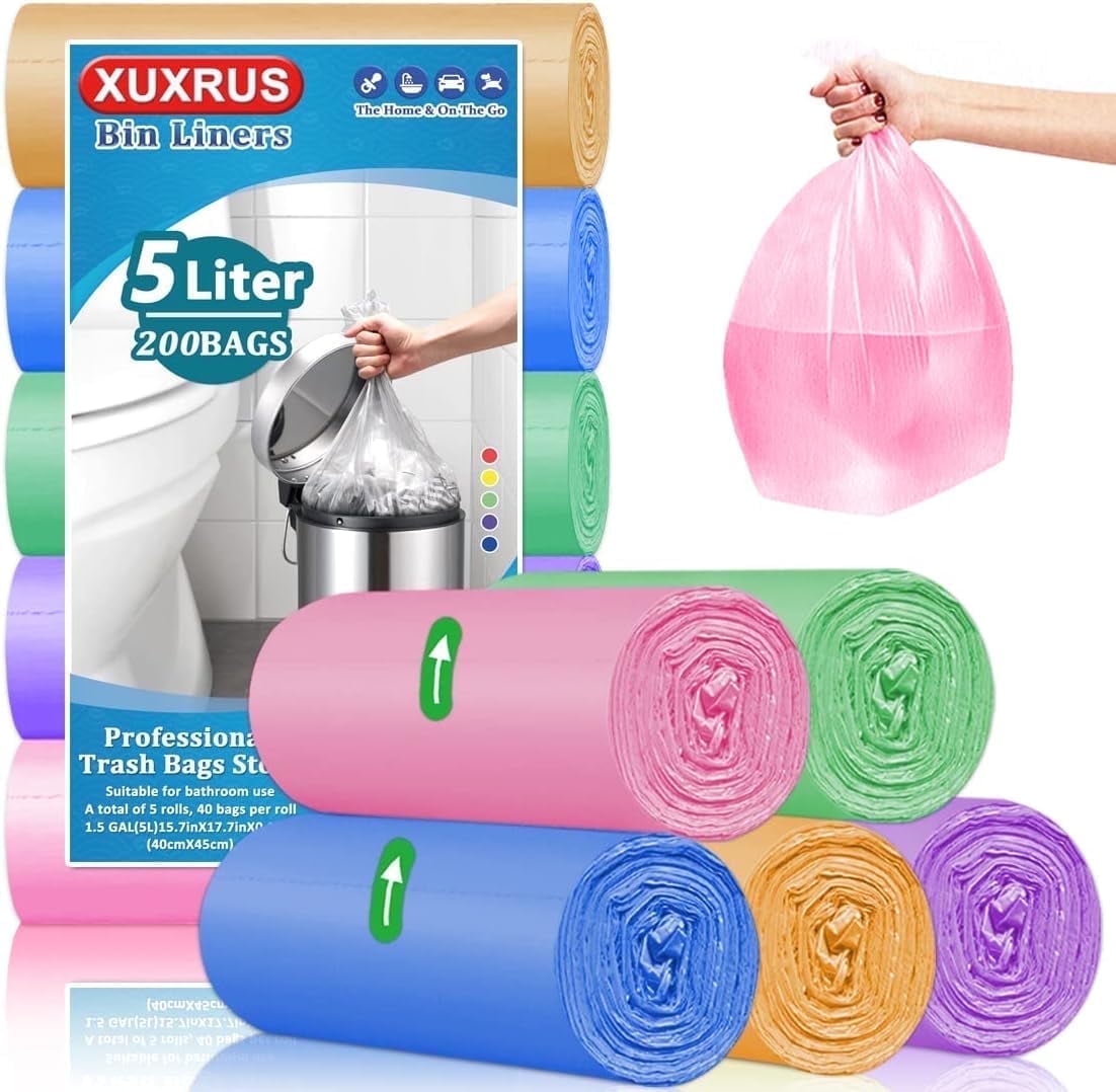 XIQIYY 1.2 Gallon Trash Bags ,5 Liter Wastebasket Bin Liners , Colorful ...