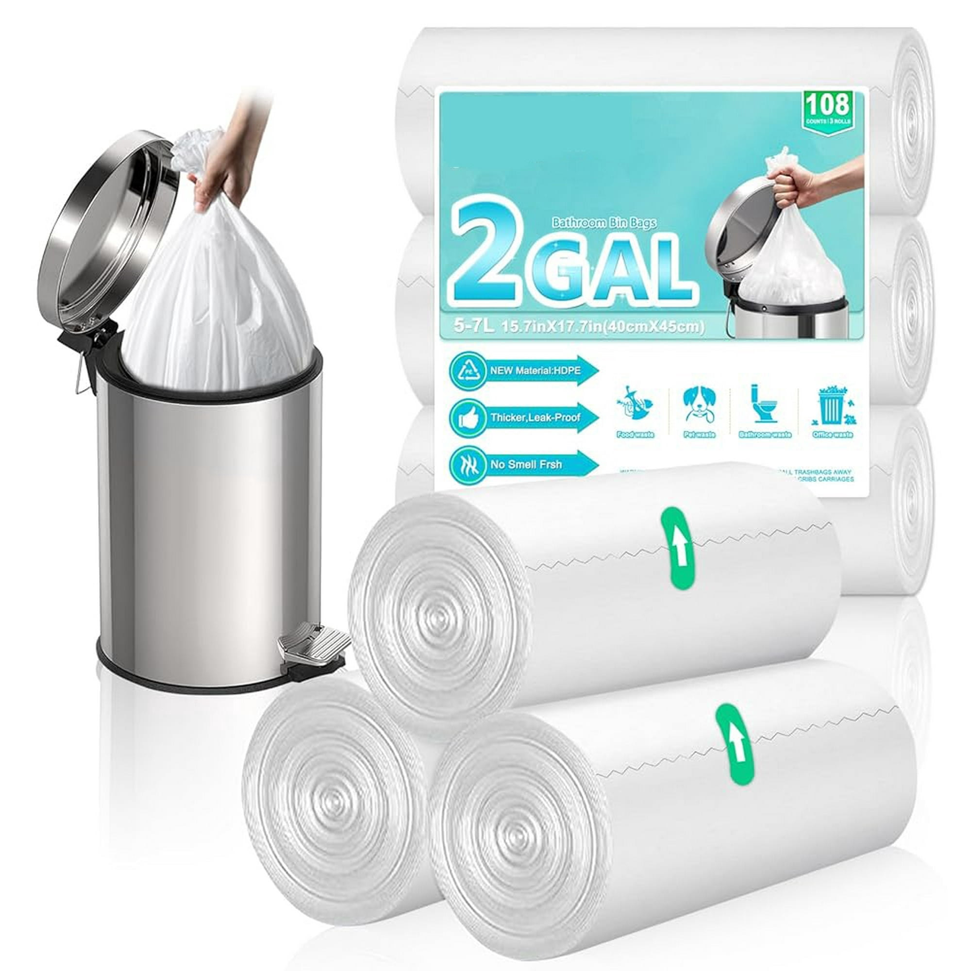 XIQIYY 2 Gallon Trash Bags ,6 Liter Wastebasket Bin Liners ,white small ...