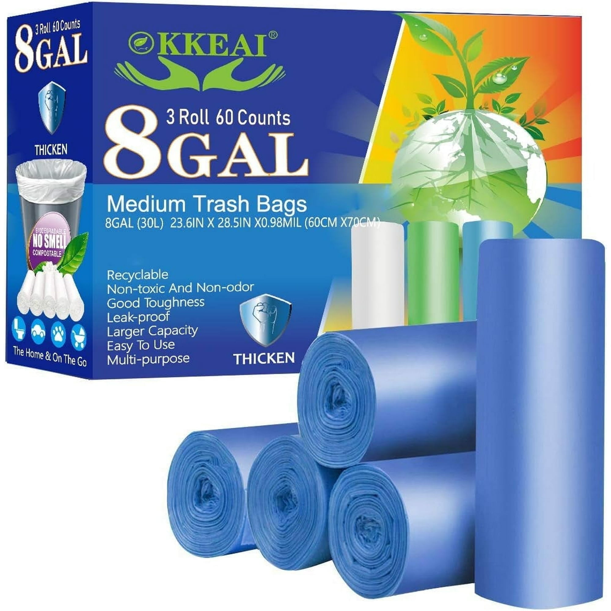 XIQIYY 8 Gallon Trash Bags ,30 Liter Wastebasket Bin Liners ,Blue ...