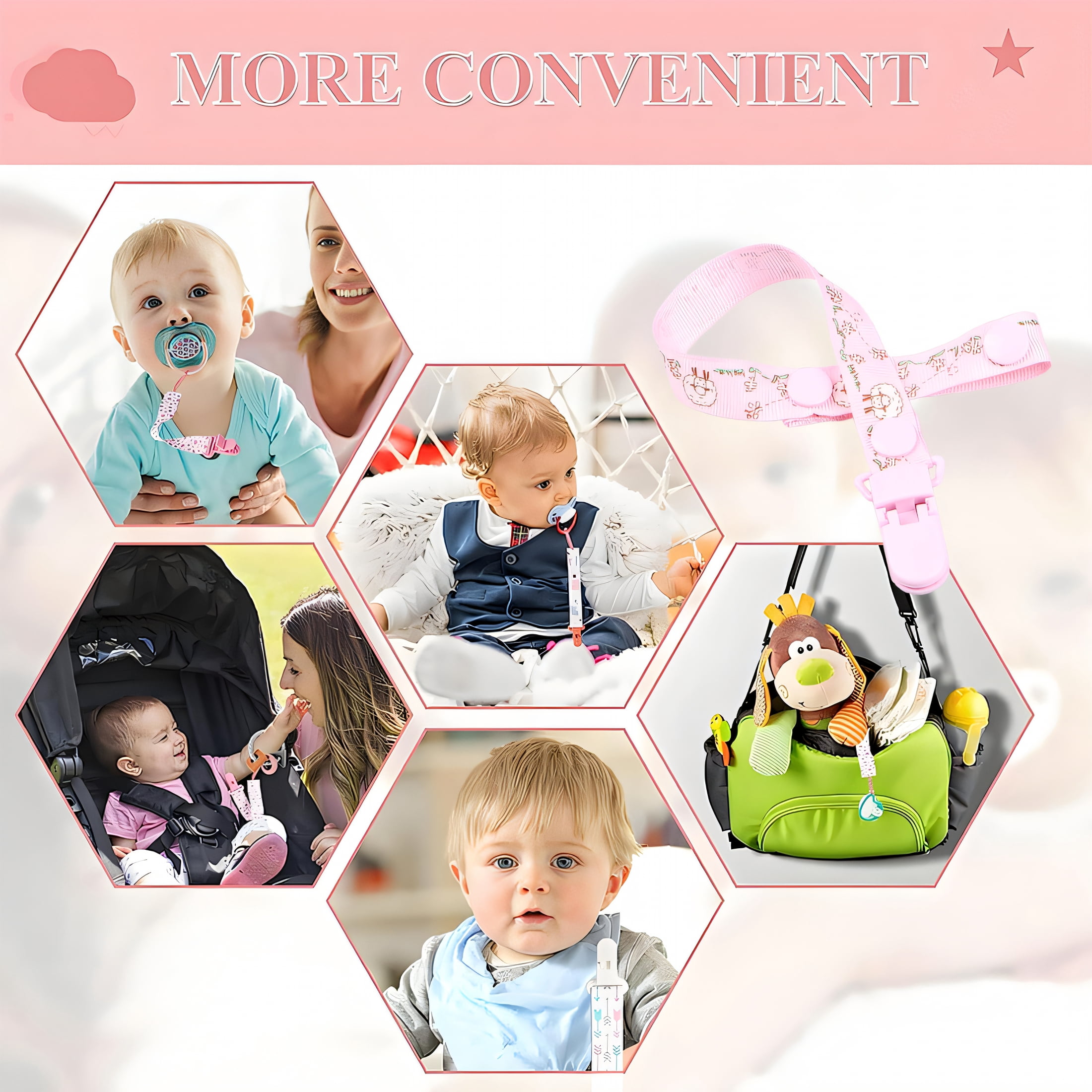XIRQI 2Pcs Pacifier Clip,Polyester Toy Straps for Baby,8