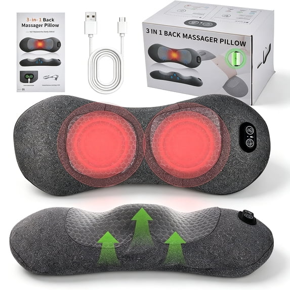 XIRQI 3-In-1 Rechargeable Triple Spine Fusion Back Massager with Heat ...