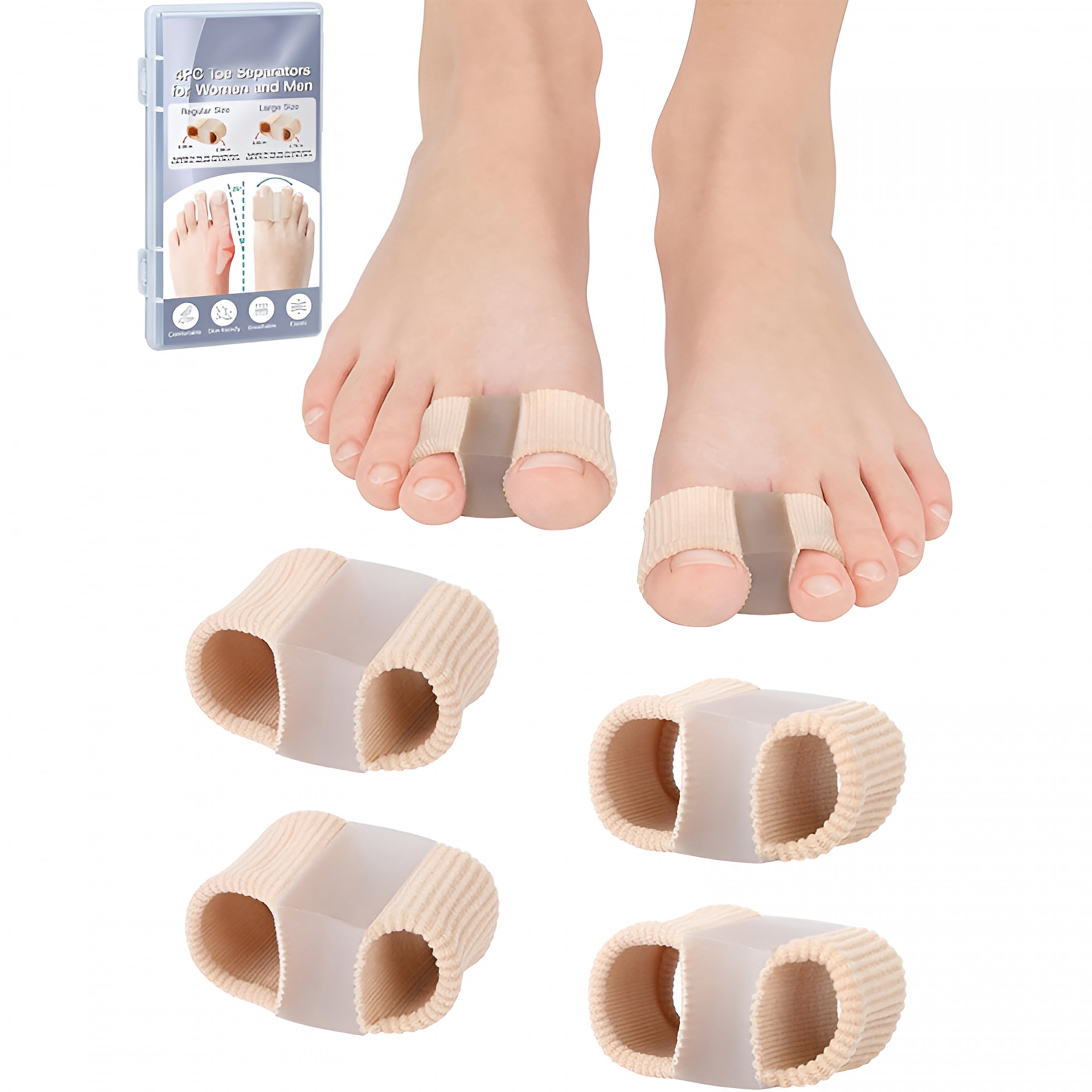 XIRQI 4PC Bunion Toe Separators Spacers Corrector with 2 Loops for ...