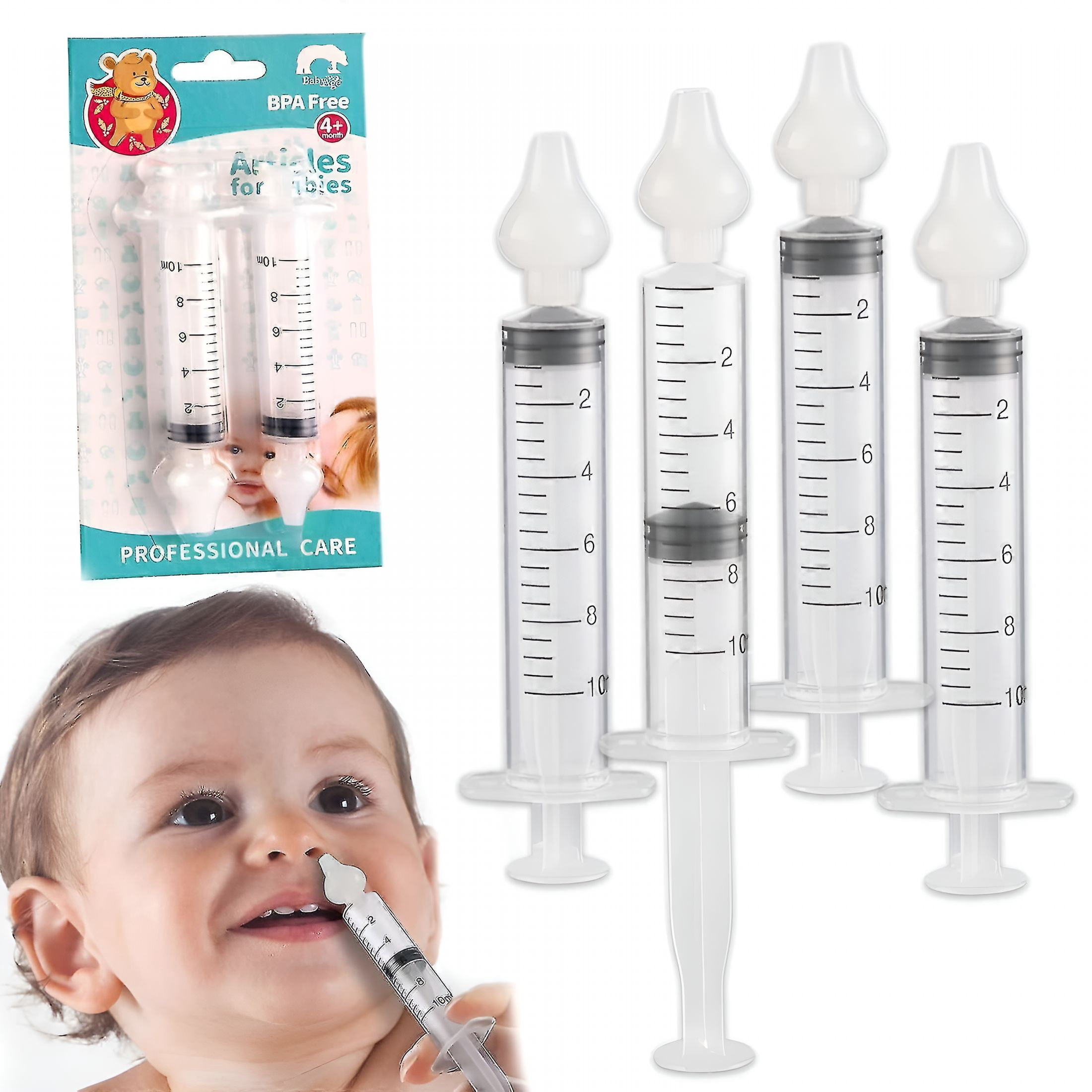 XIRQI 4pcs Nasal Syringe for Baby, Silicone Baby Nasal Aspirator Quick ...