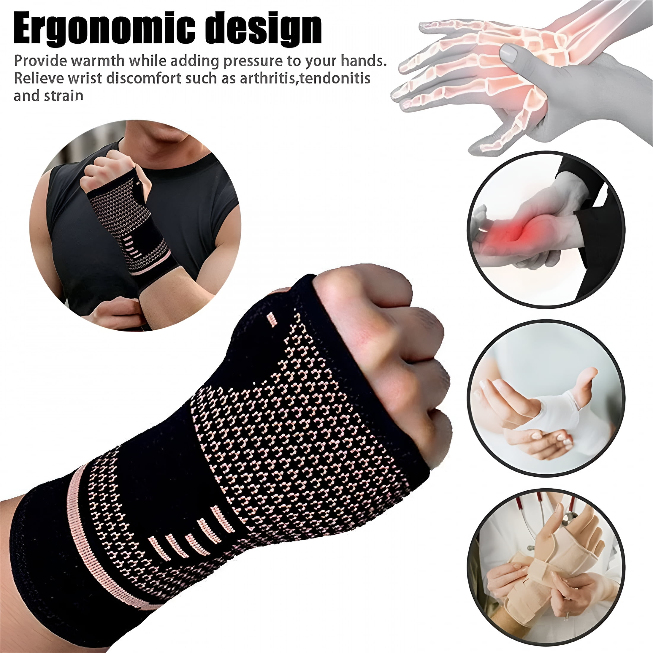 XIRQI Copper Wrist Hand Brace Support Fit Carpal Tunnel Splint Strap ...