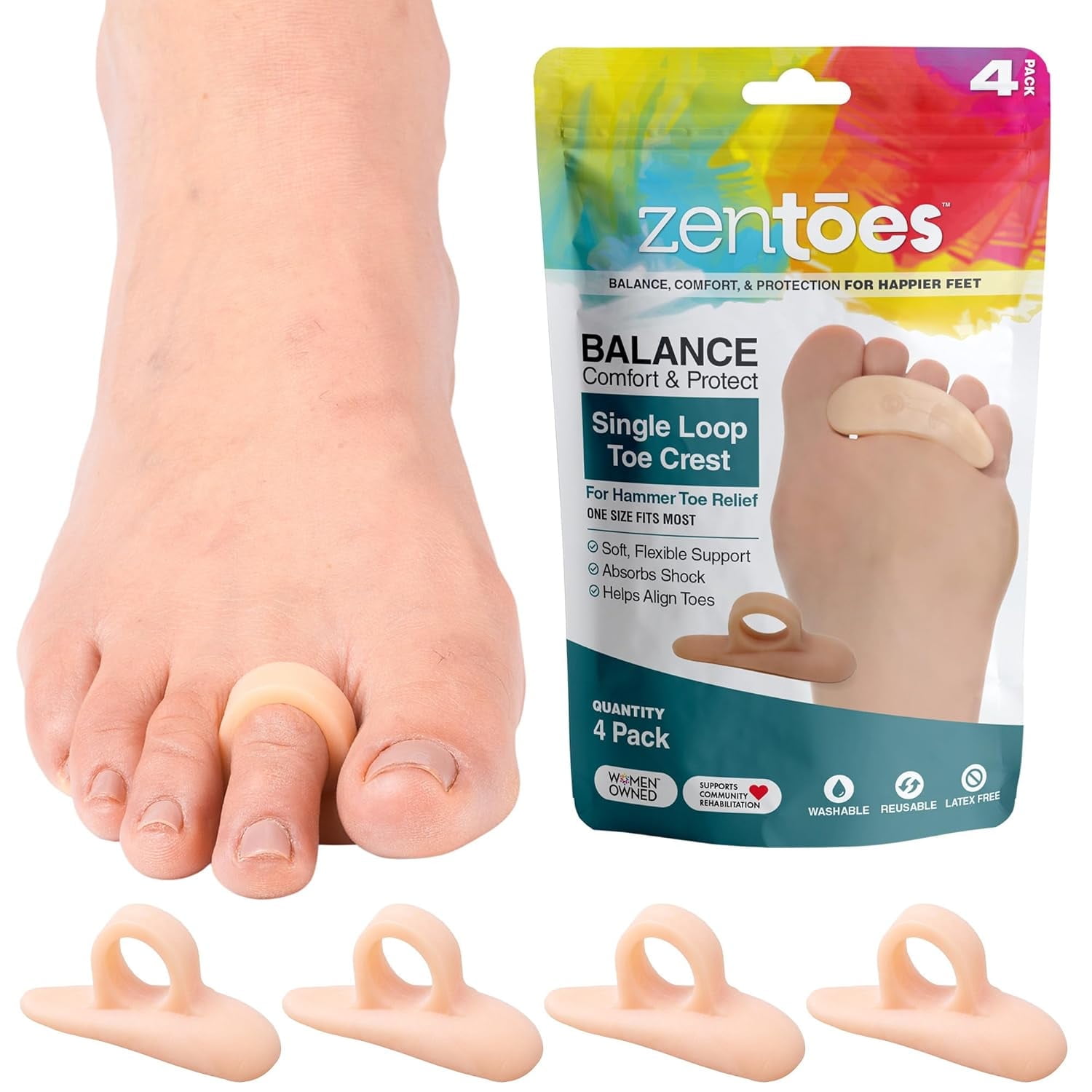 XIRQI Hammertoe Straightener and Corrector 4 Pack Gel Crests Relieve ...
