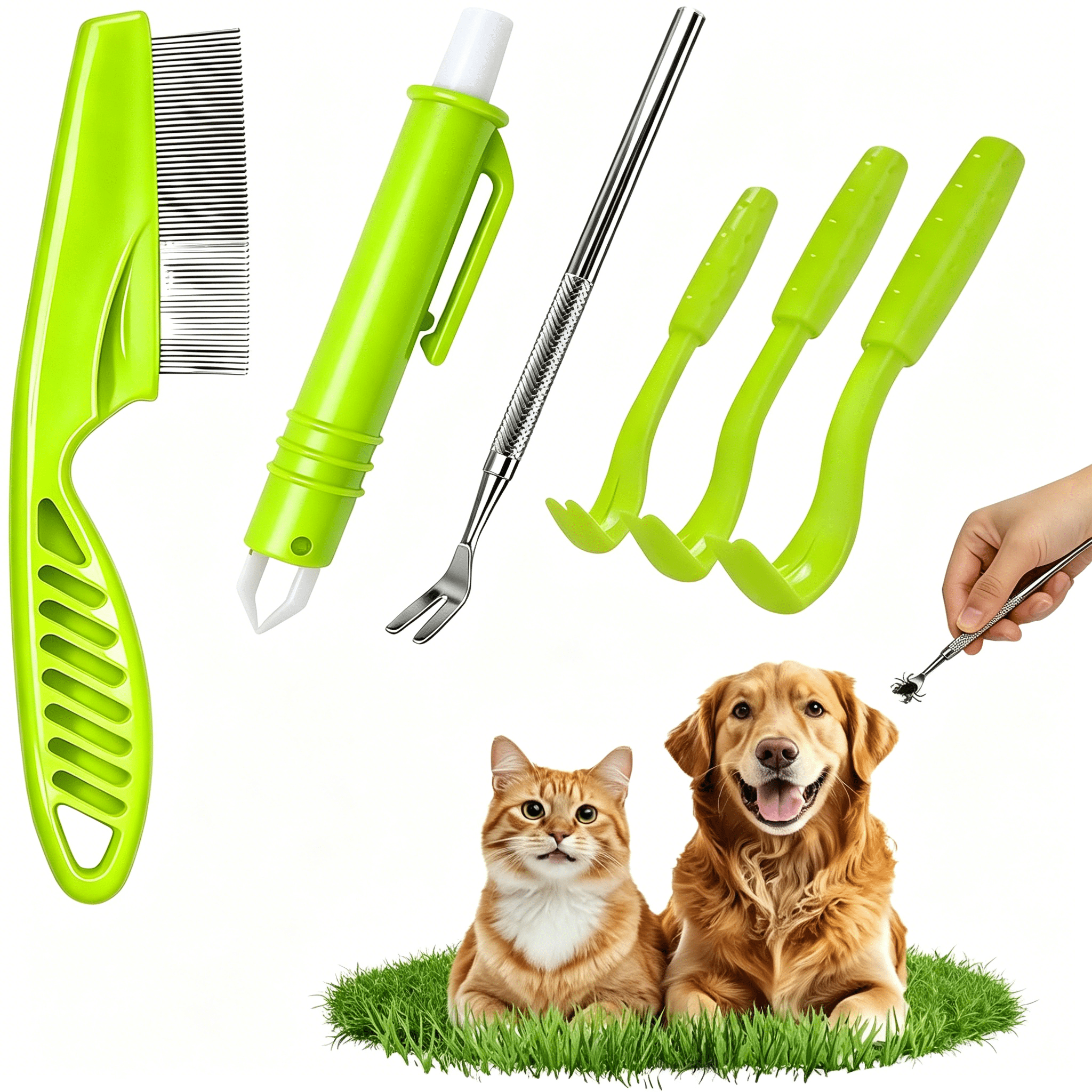 XIRQI Tick Removal Tool 6 in 1,Pet Tick Remover Kit with Flea Comb ...